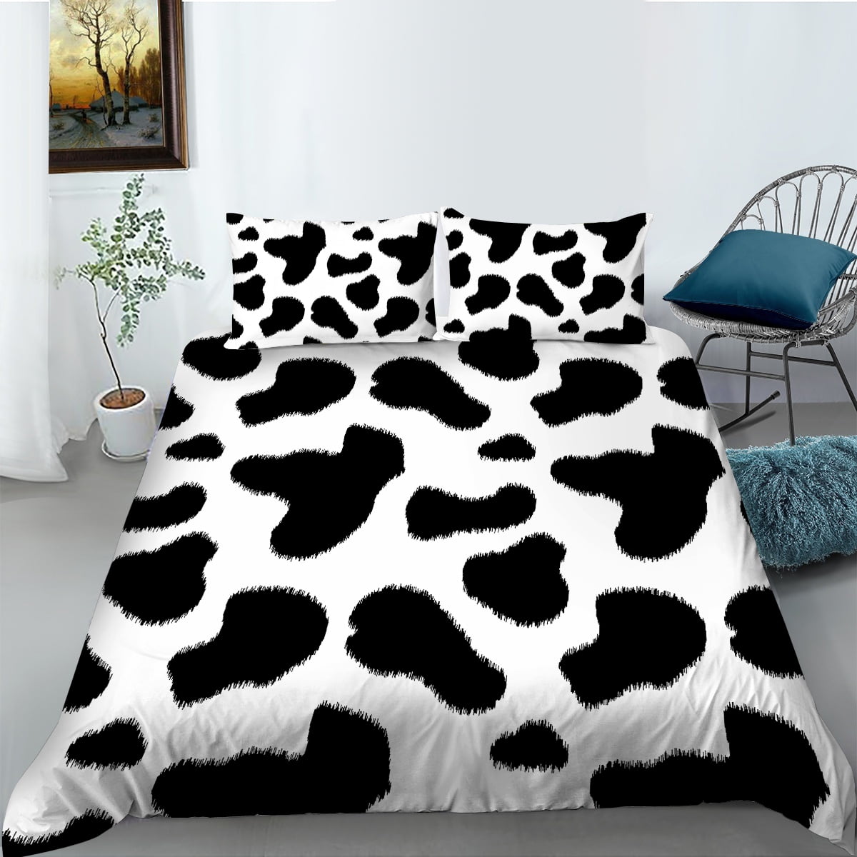 VAVIP Cow Pattern Bedding Set 3D Black White Duvet Cover Pillow Case 2 ...