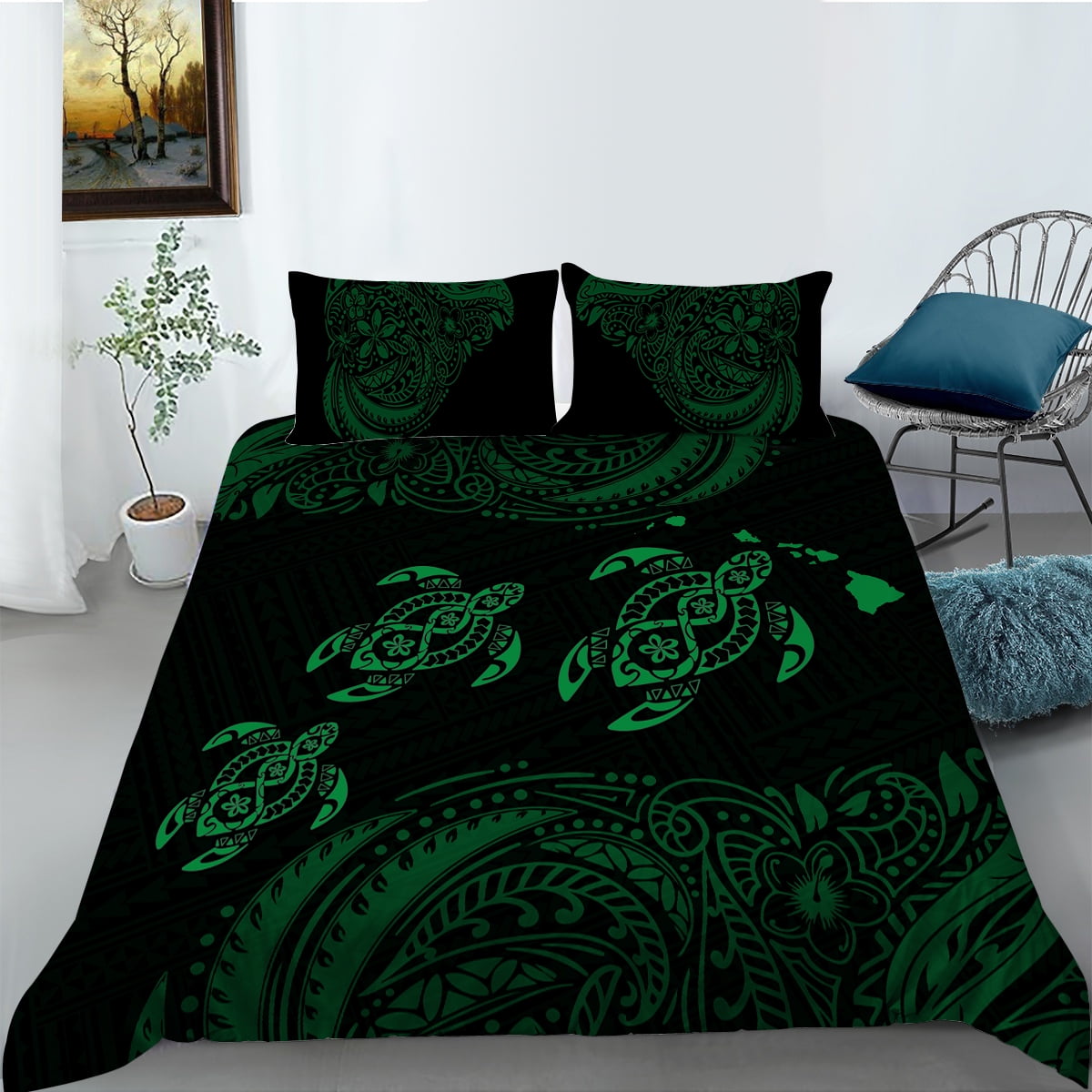 VAVIP Green Turtle Bedding Set 3D Black Down Duvet Cover Pillow Case 2 ...