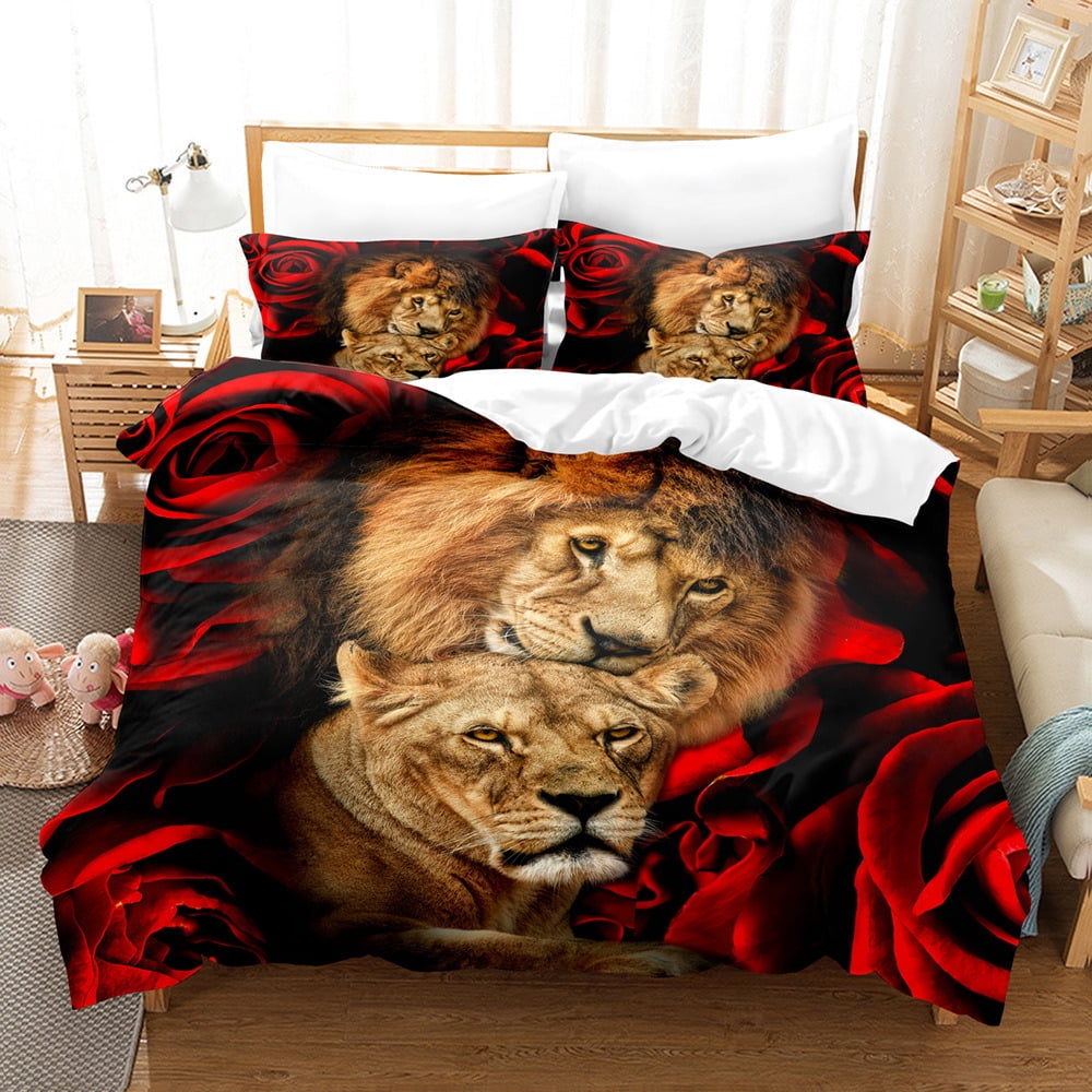 VAVIP Lion Leopard Bedding Set 3D Flower Down Duvet Cover Pillowcase 2 ...