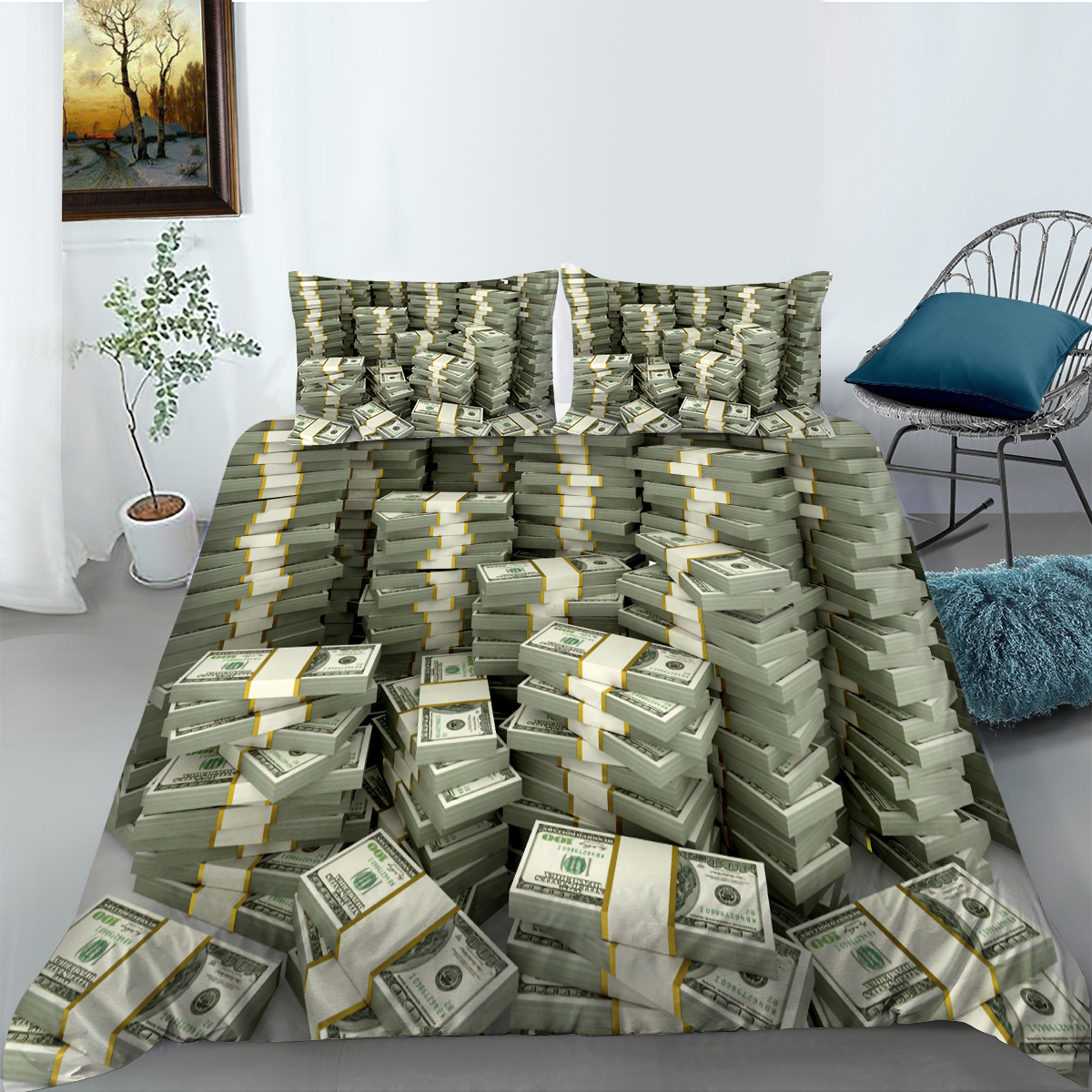 VAVIP Luxury Thin Bedding Set 3D Money Duvet Cover Pillowcase 2/3 ...