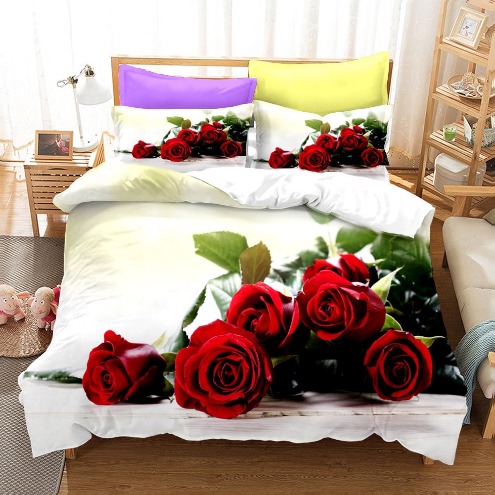 VAVIP Modern Romantic Love Bedding Set 3D Rose Duvet Cover Pillowcase ...