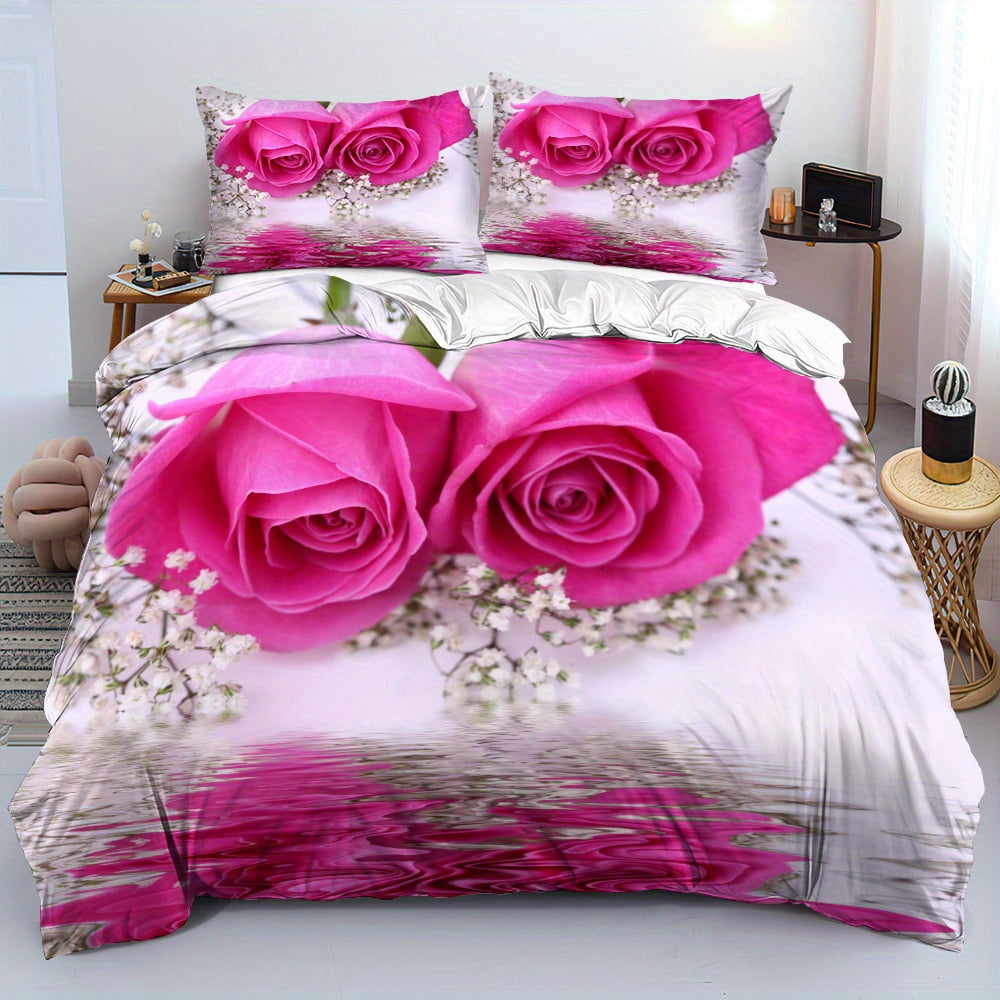 VAVIP Pink Rose Bedding Set 3D Couple Valentine's Day Duvet Cover ...