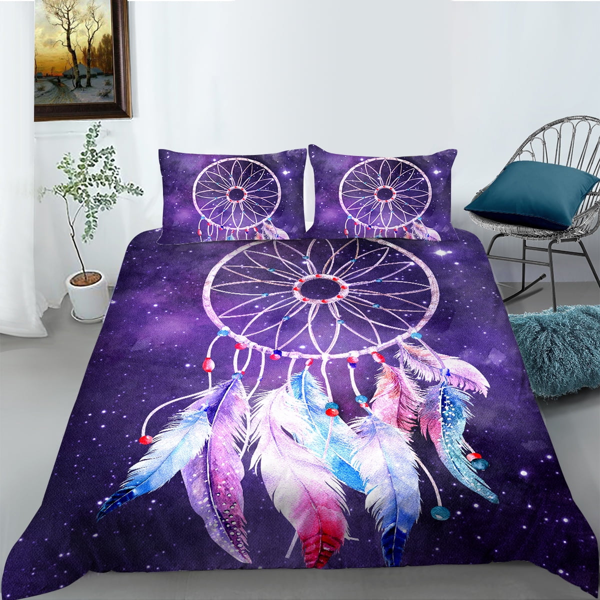 VAVIP Purple Dream Catcher Bedding Set 3D Starry Sky Dream Theme Down ...