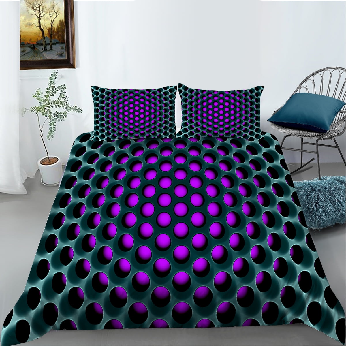 VAVIP Purple Honeycomb Pattern Bedding Set 3D Adult Boys Soft Duvet ...