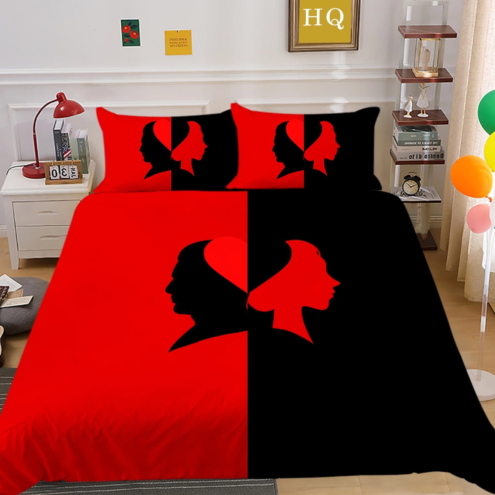 VAVIP Red Couple Bedding Set 3D Superfine Fiber Fabric Soft Down Duvet ...