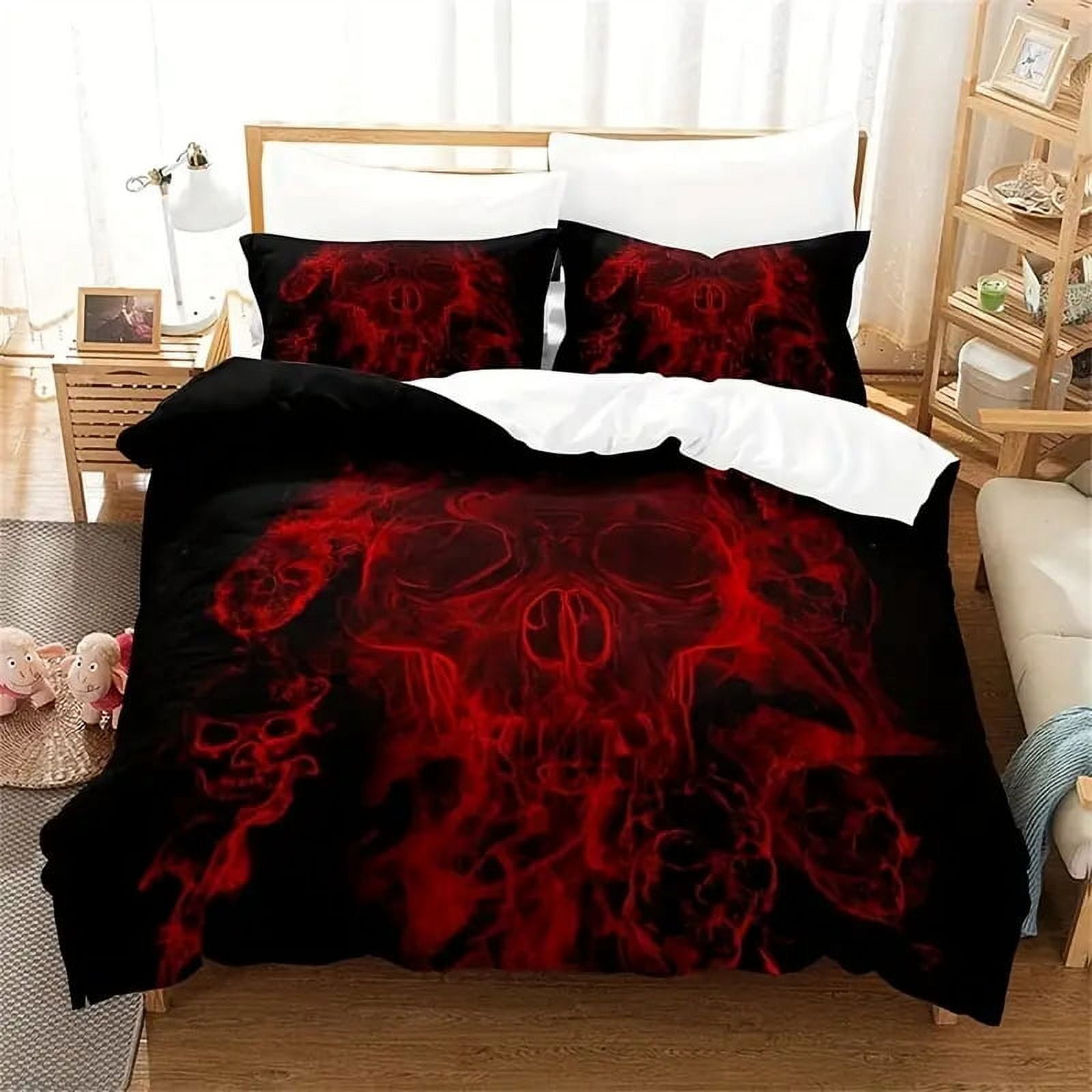 VAVIP Red Smoke Skull Bedding Set 3D Halloween Duvet Cover Pillow Case ...