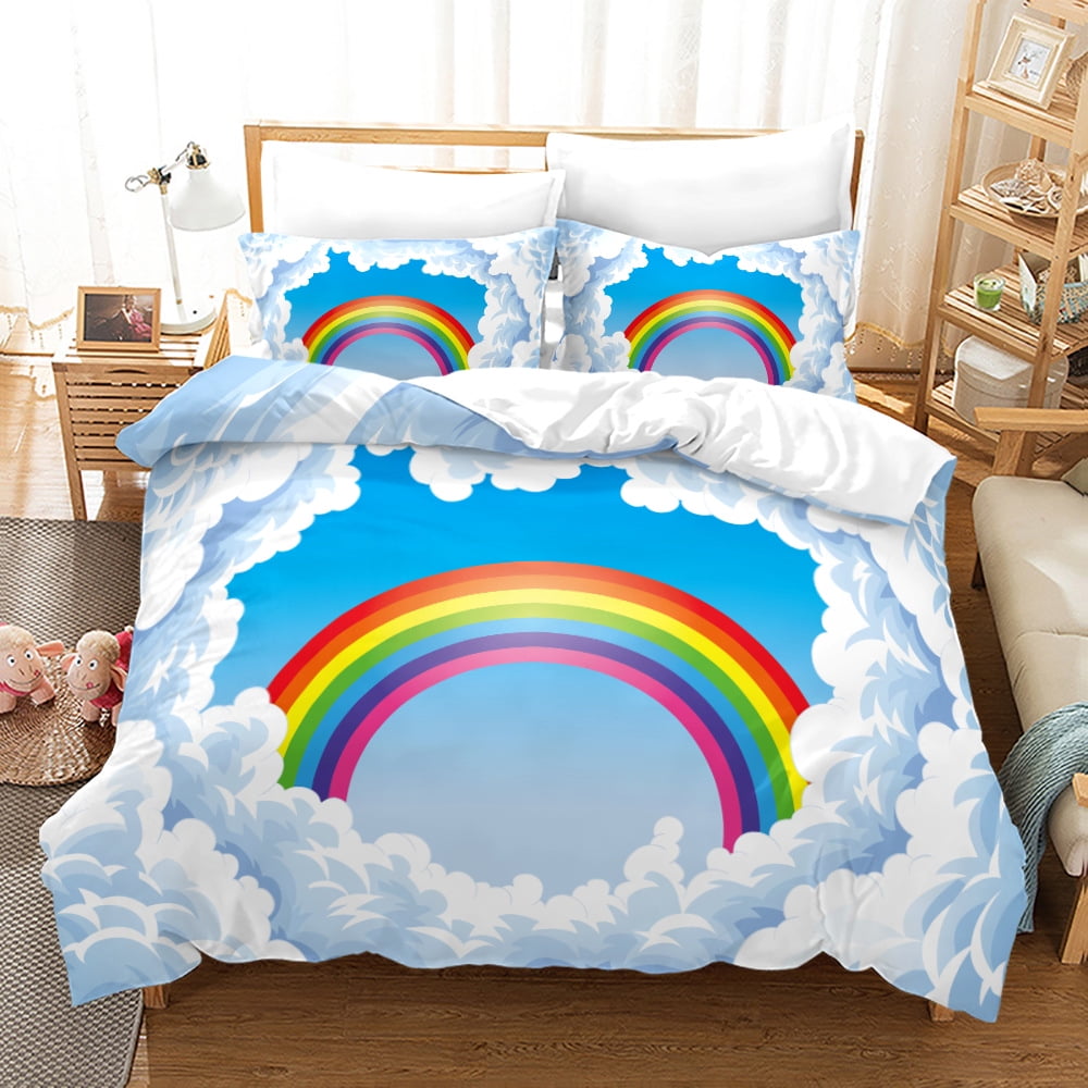 VAVIP Soft Rainbow Cloud Bedding Set 3D Girls Kids Duvet Cover Pillow ...