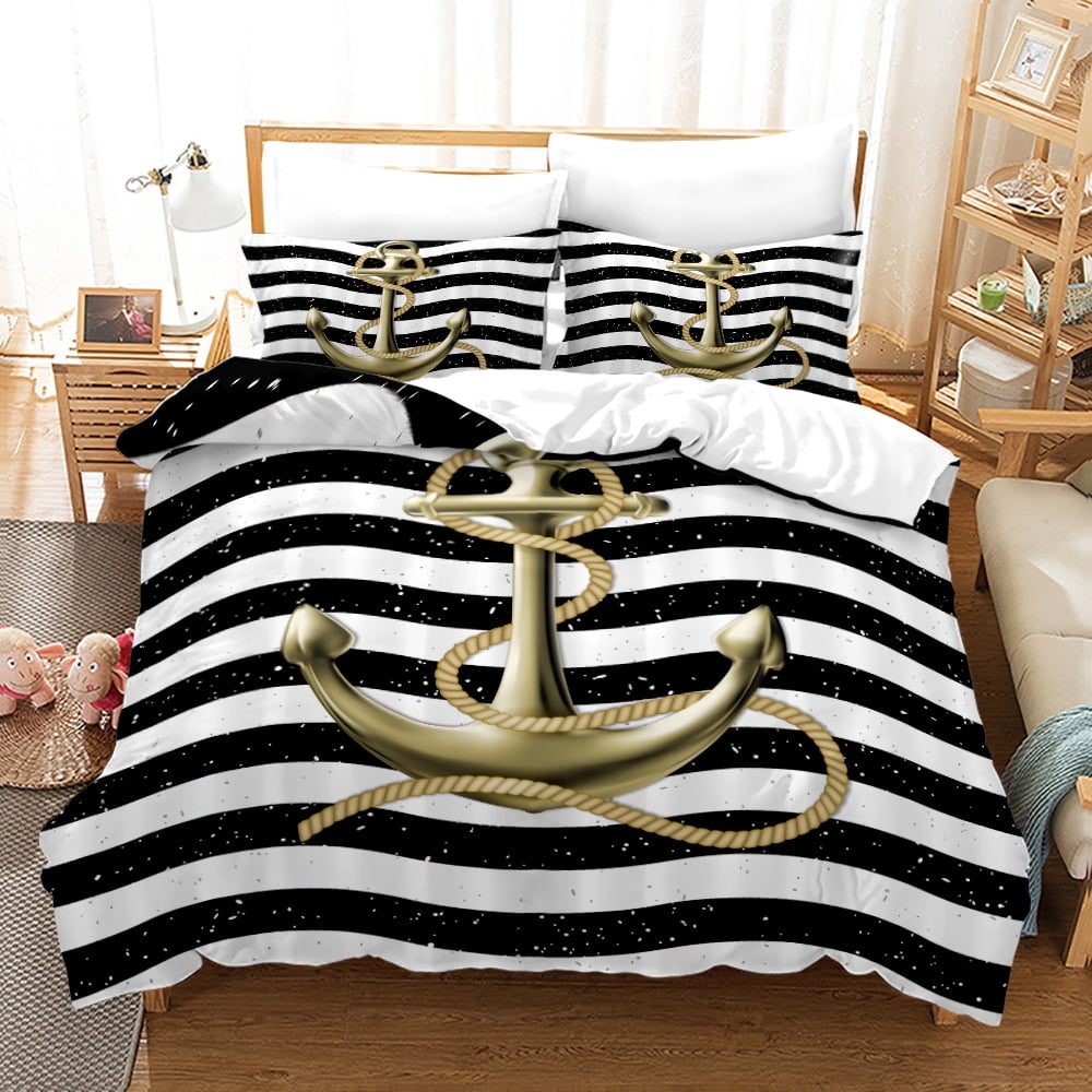 VAVIP Stripe Anchor Bedding Set 3D Navigation Theme Duvet Cover Pillow ...
