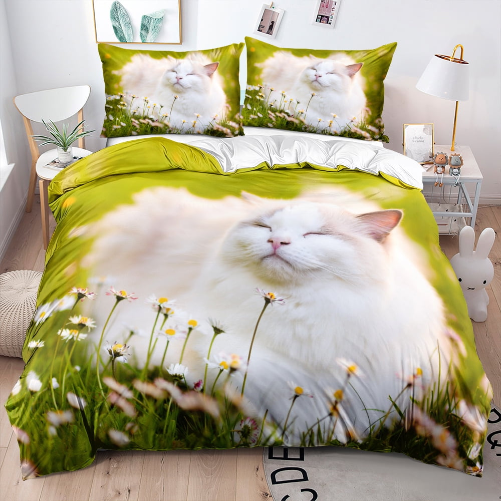 VAVIP White Cat 3D Bedding Set Animal Down Duvet Cover Pillow Case 2 ...
