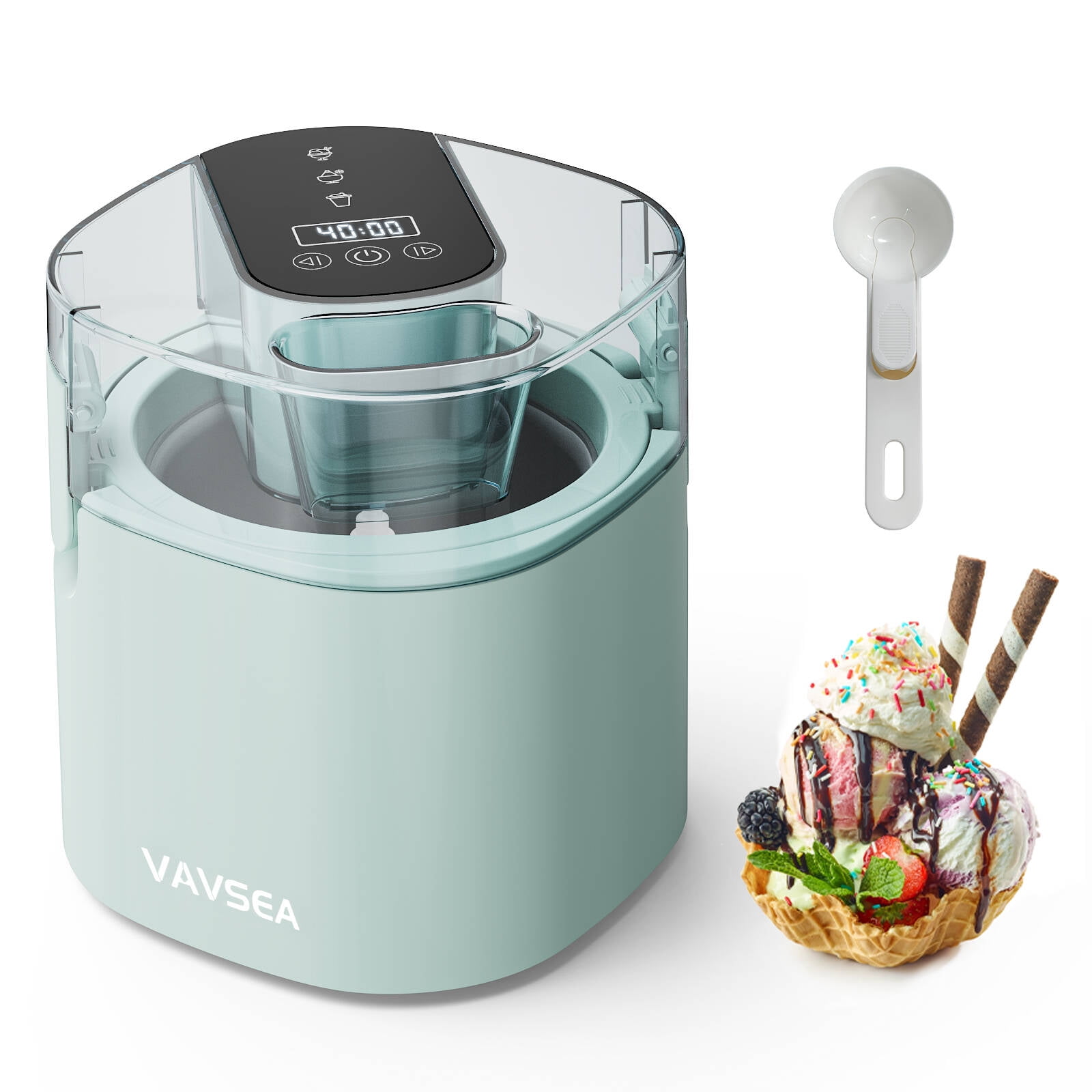 VAVSEA 1.6 Qt Ice Cream Maker with Scoop, 2-in-1 Electric Ice Cream Machine with LED Screen ...
