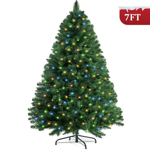 VAVSEA 7FT Pre-Lit Christmas Tree, Hinged Artificial Xmas Trees with ...