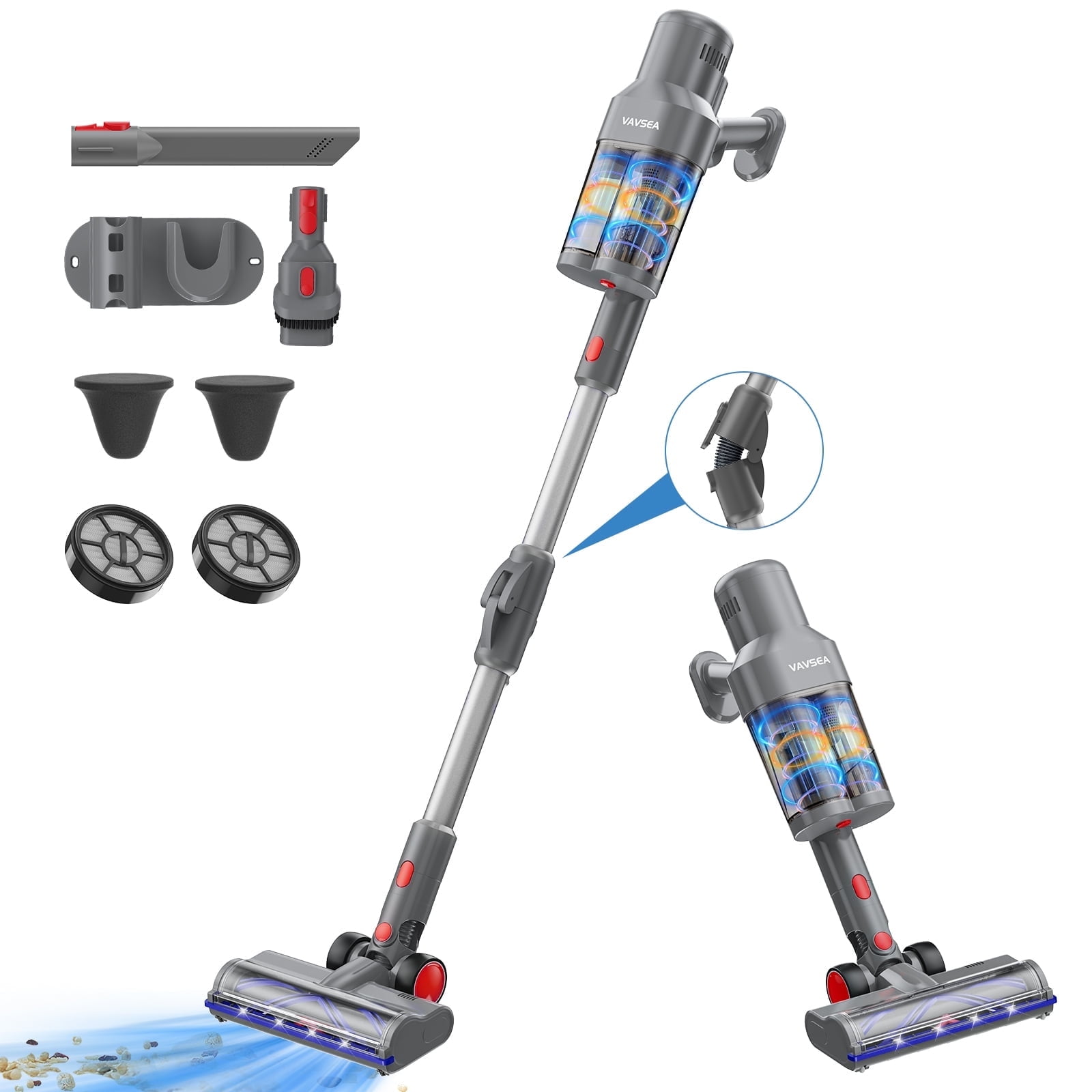 VAVSEA Cordless Stick Vacuum Cleaner with Double Dust Cup, Powerful ...