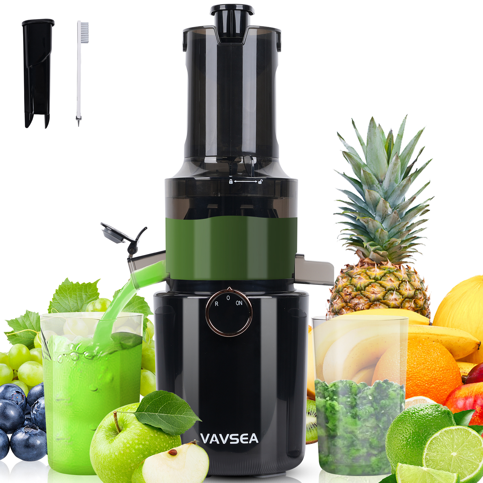 Fretta Cold Press Juicer with 5.3" Extra Large Feed Chute, 250W Slow ...