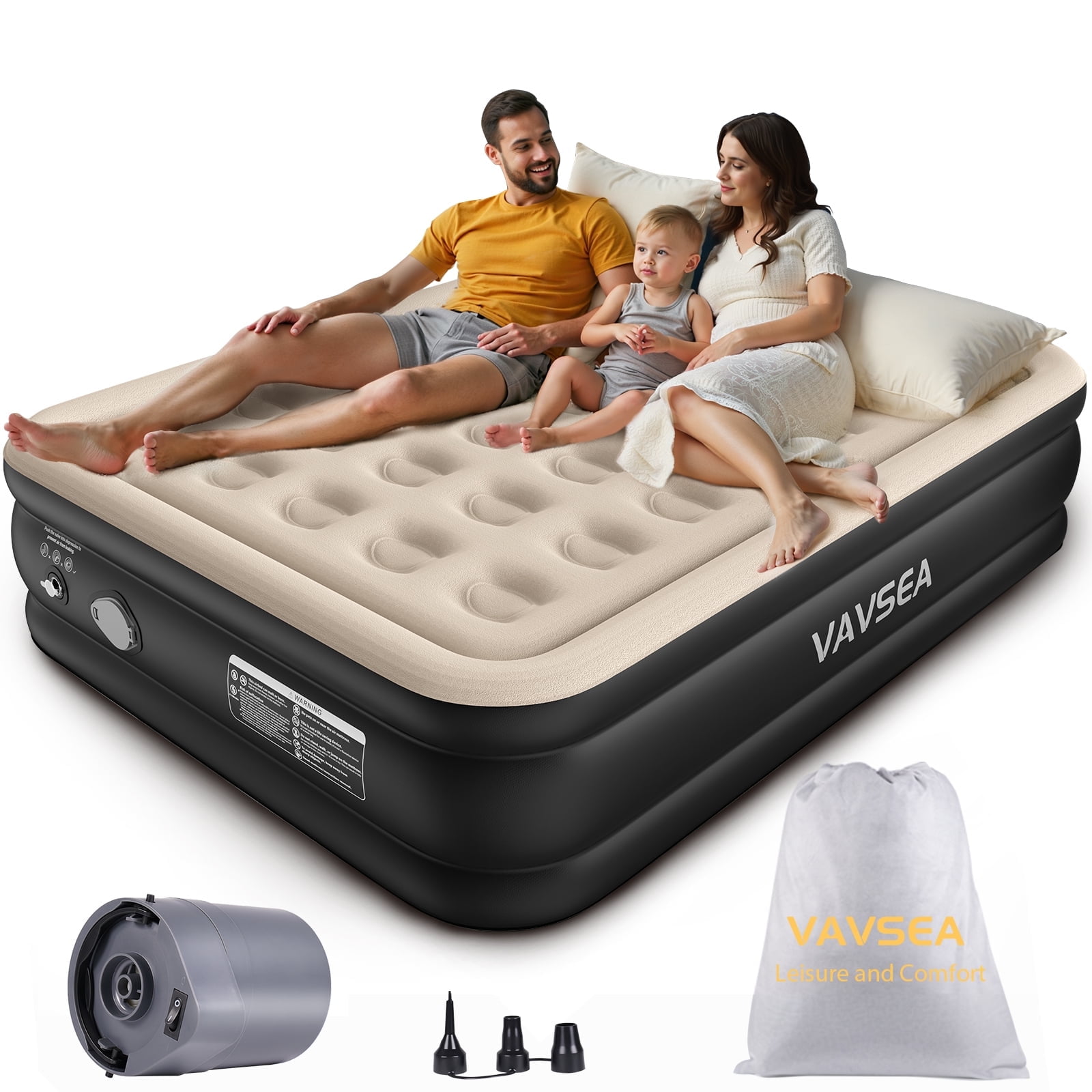 "VAVSEA Queen Size Inflatable Full Air Mattress, 18"" with Built-in Cordless Pump, 660LB Max for ...