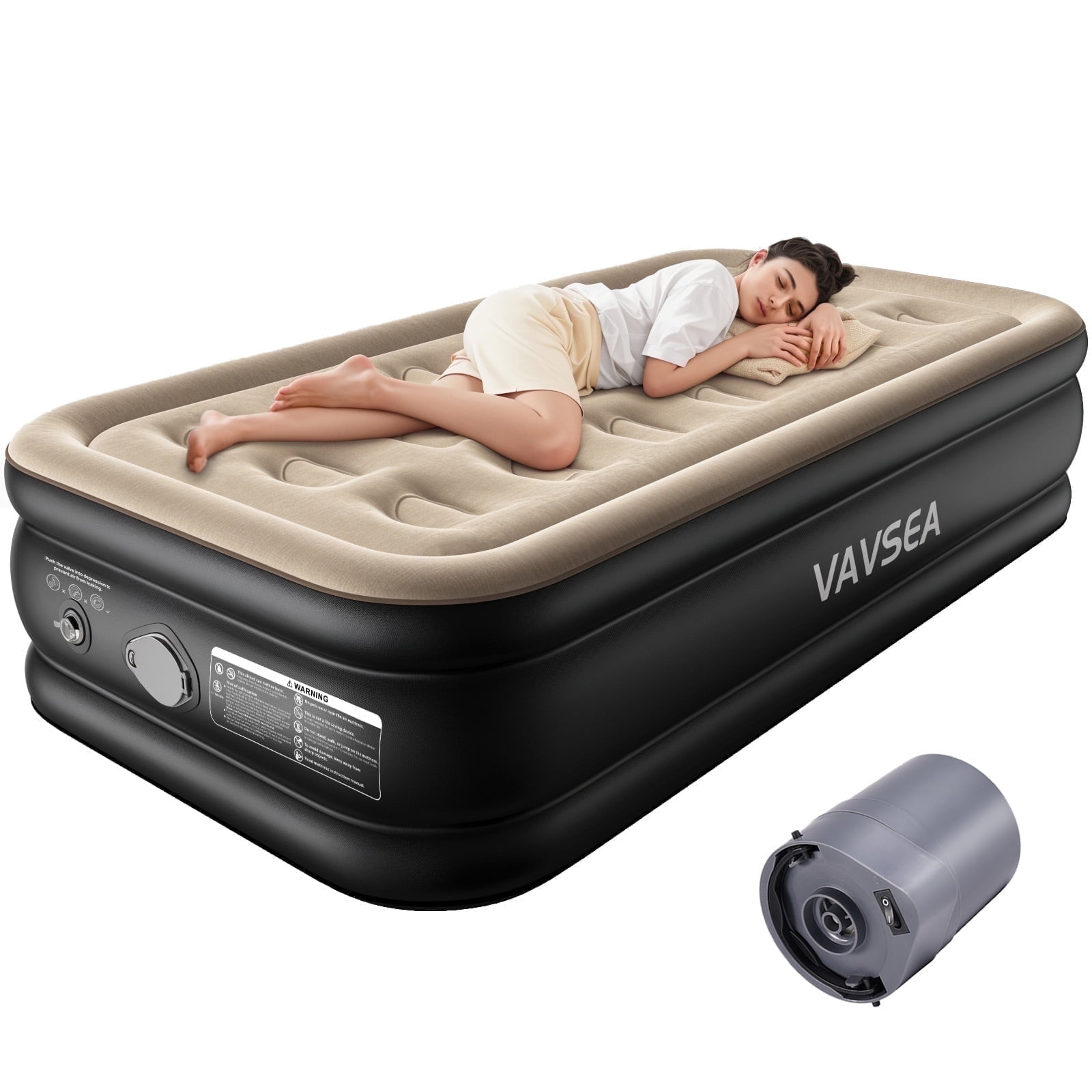 "VAVSEA Twin Inflatable Bed, 18"" with Built-in Pump, Home, Camping, Travel, 500lb Max ...
