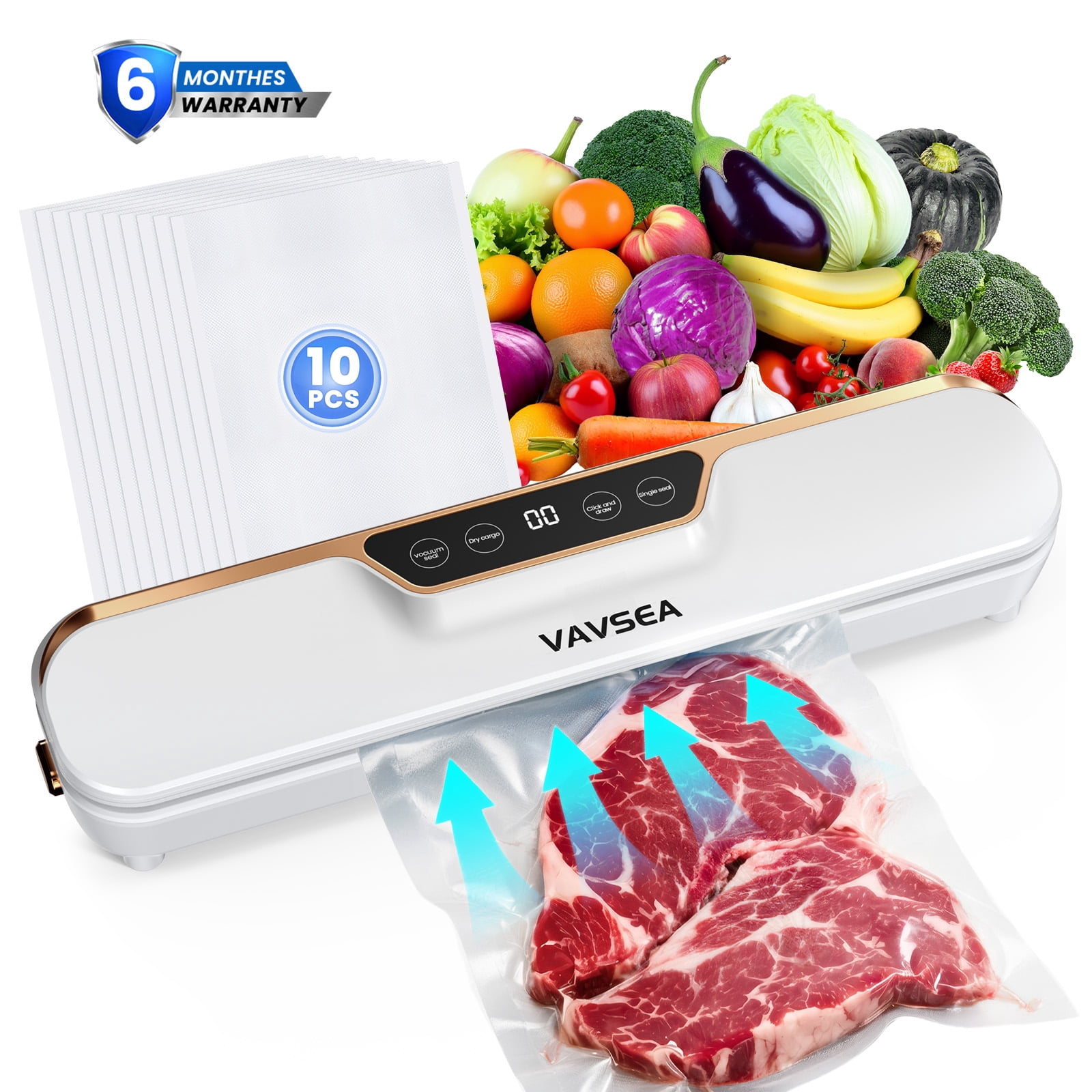 VAVSEA Vacuum Sealer, 62Kpa Food Sealing Machine, 4 Modes for Dry and ...