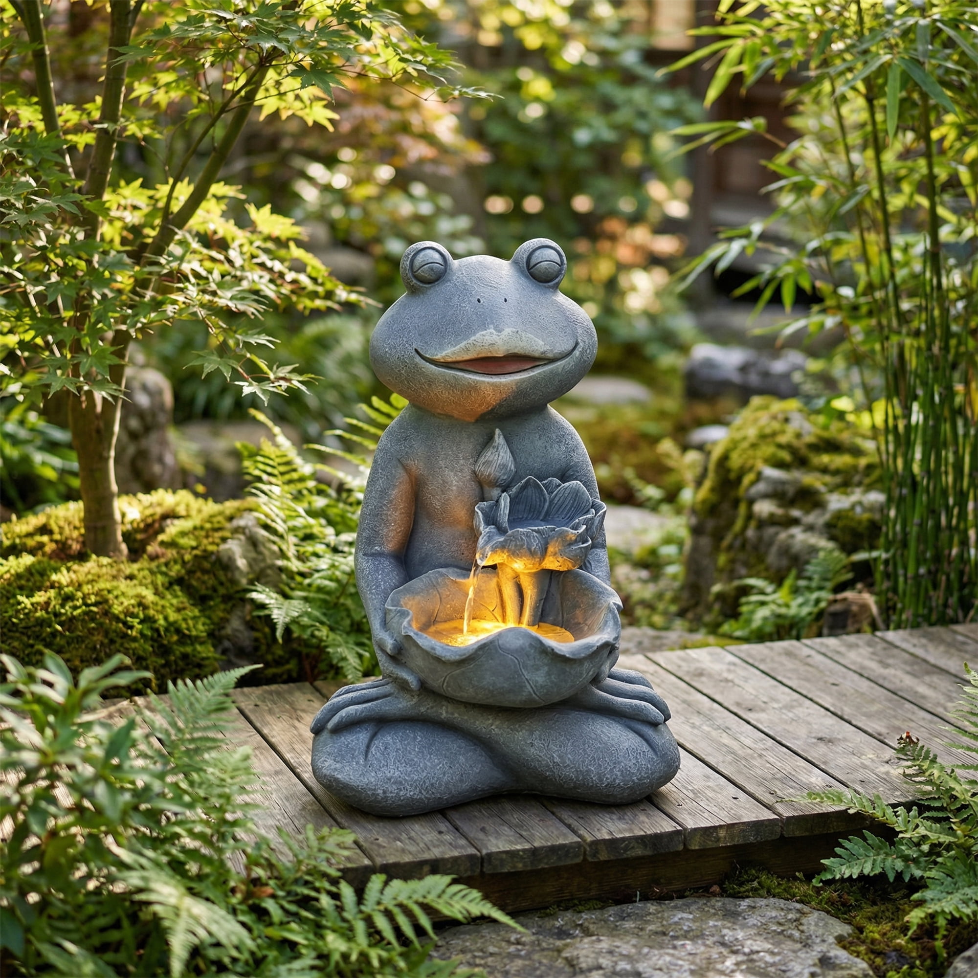 VBAL Frog Meditation Water Fountain with LED Light, Cascading Resin ...
