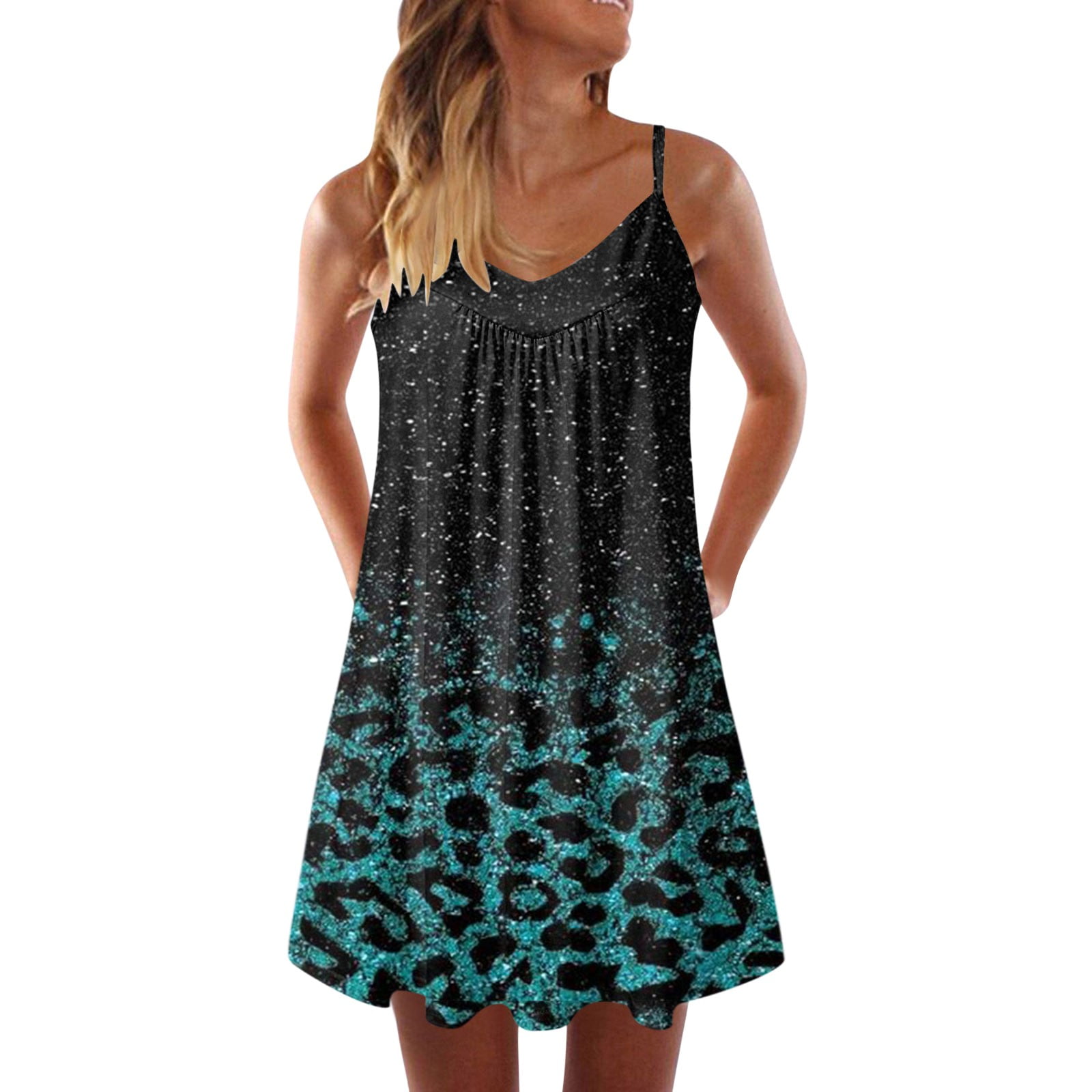 Vbarhmqrt Black Dresses For Women Sexy Long Sleeve Printed Boho Sundress Casual Summer Dress