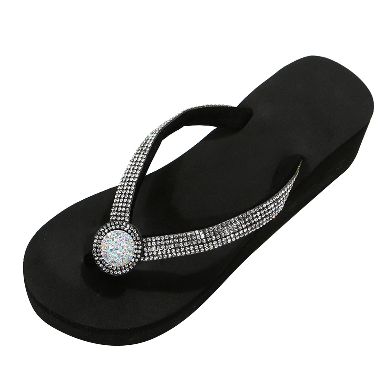 VBARHMQRT Black Platform Flip Flops Shoes Slope Heel Thick Toe Clip ...