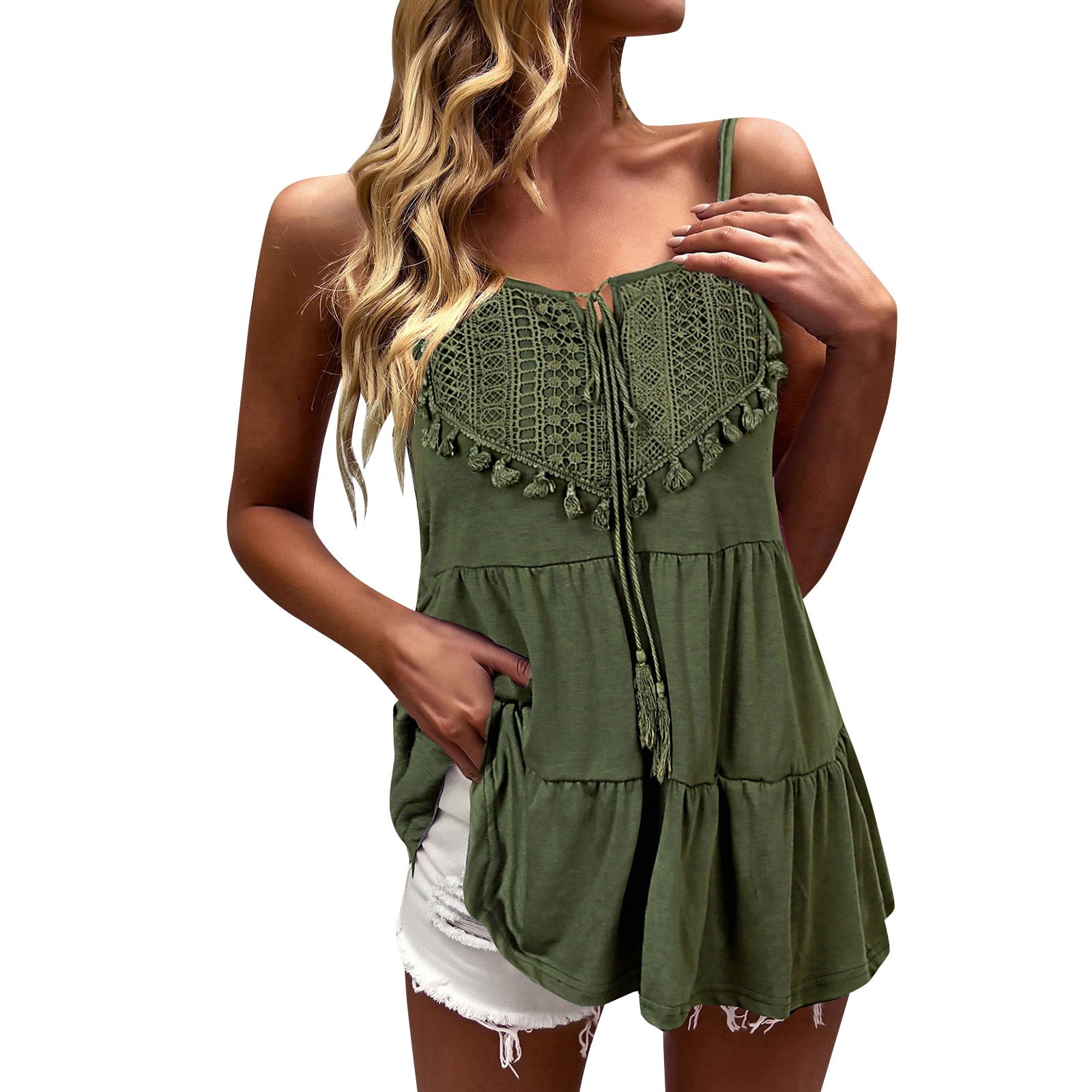 VBARHMQRT Crop Tank Top with Built in Bra Cotton Temperament Solid ...