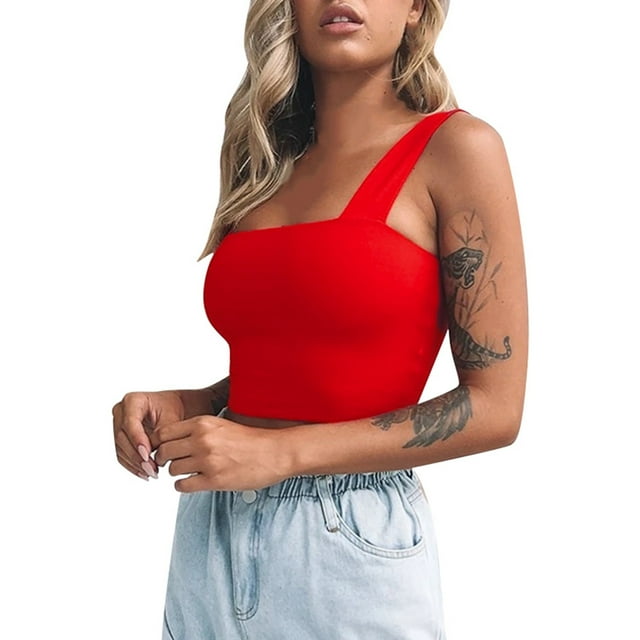 Vbarhmqrt Crop Tank Top With Built In Bra Without Removable Pad Womens