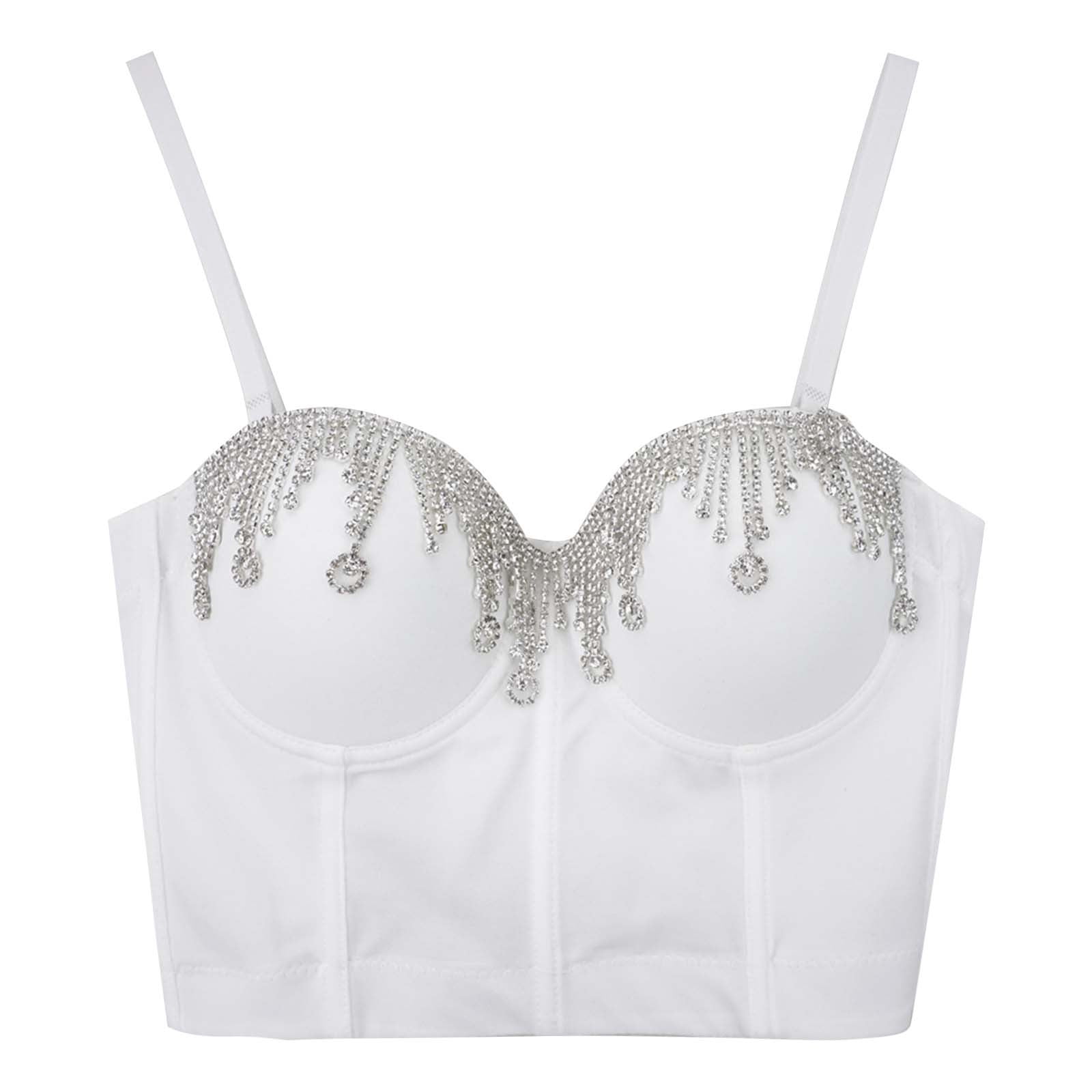 Vbarhmqrt Cropped Tank Top With Built In Bra High Neck Sexy Deep V With Encrusted Shape And
