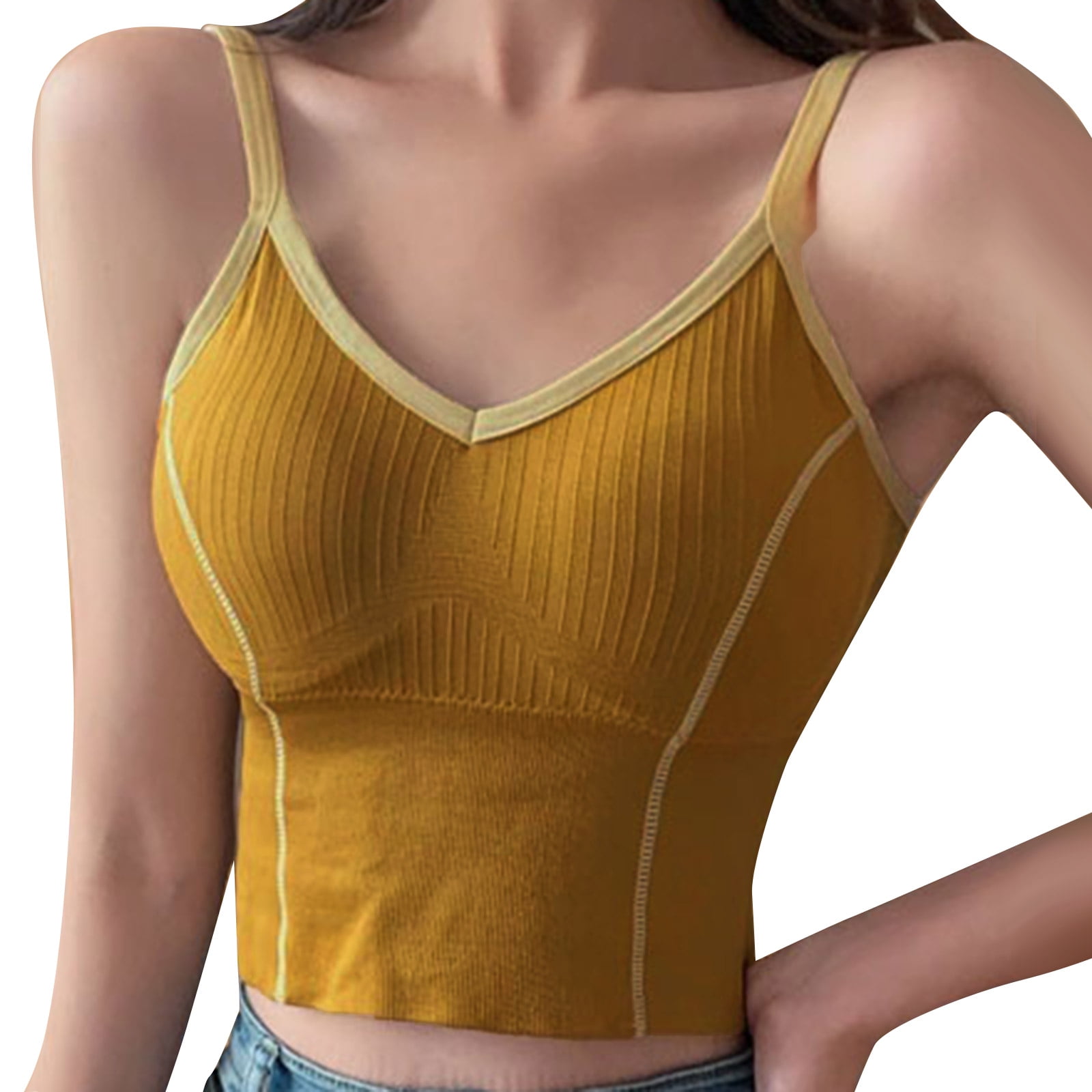 Vbarhmqrt Cropped Tank Top With Built In Bra Lace Women Padded