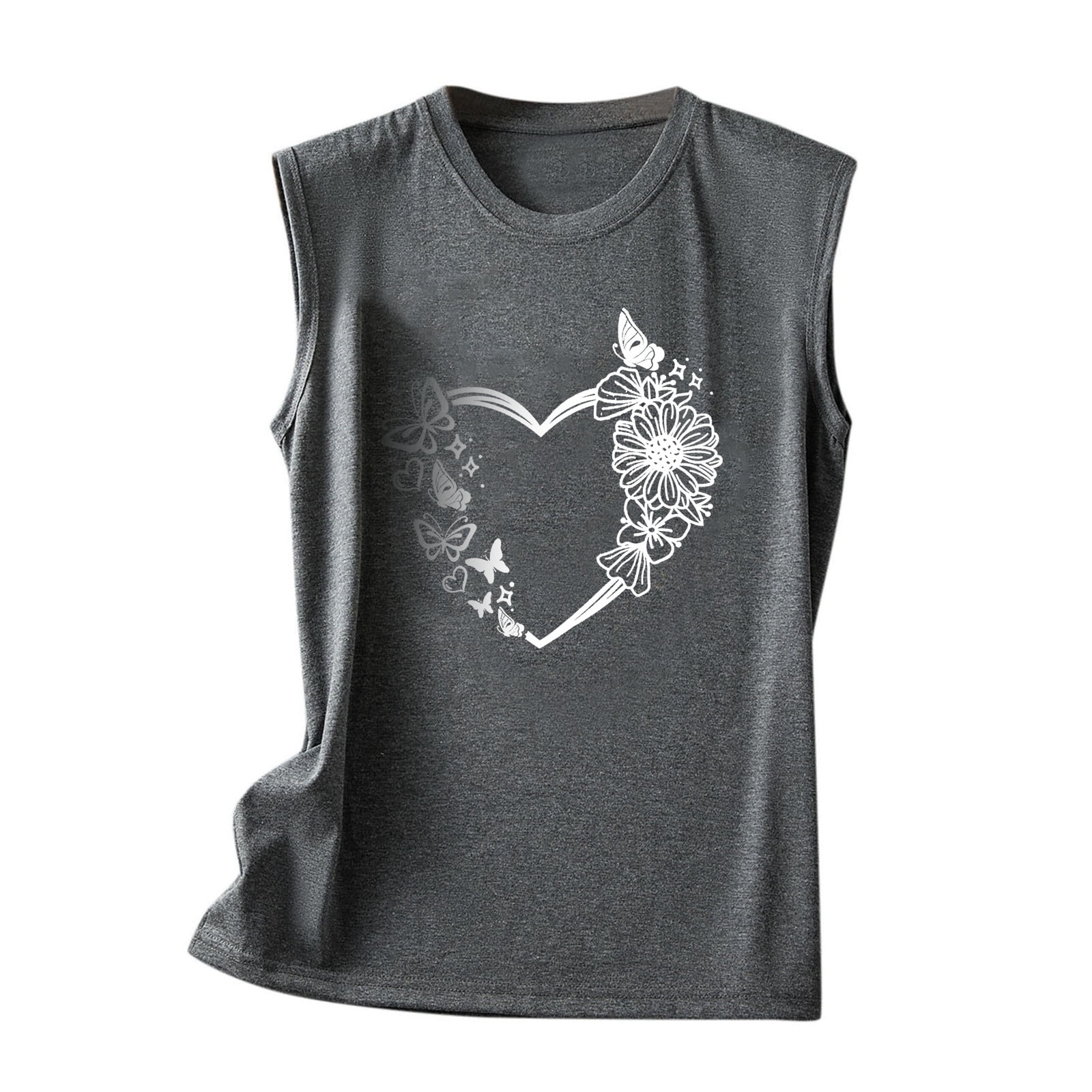 Vbarhmqrt Denim Corset Top Women Summer Sleeveless Crew Neck Sunflower