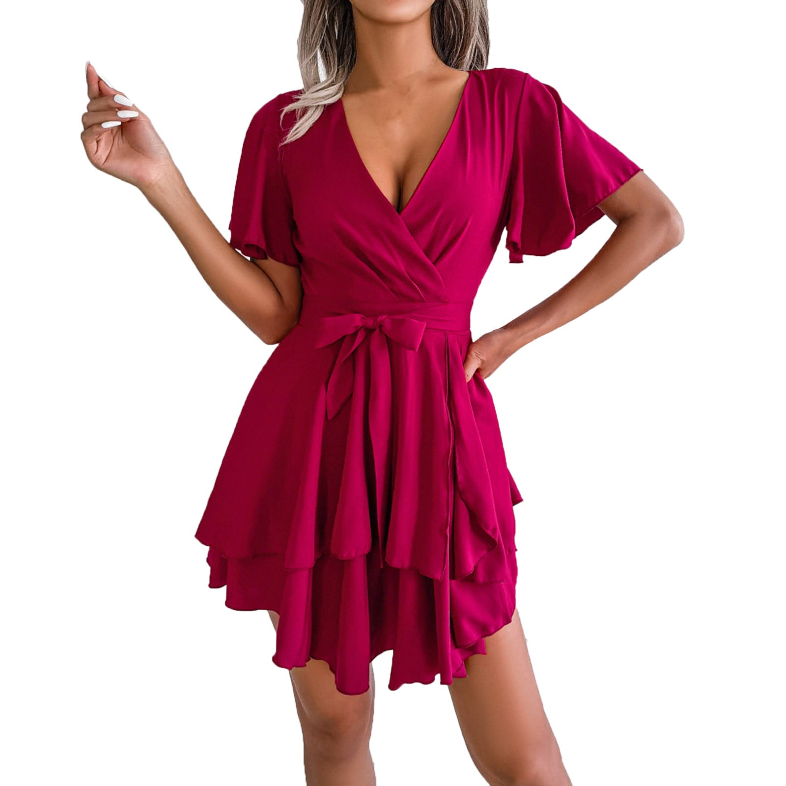 Vbarhmqrt Female Black Dresses For Women Plus Size Womens Sexy V Neck