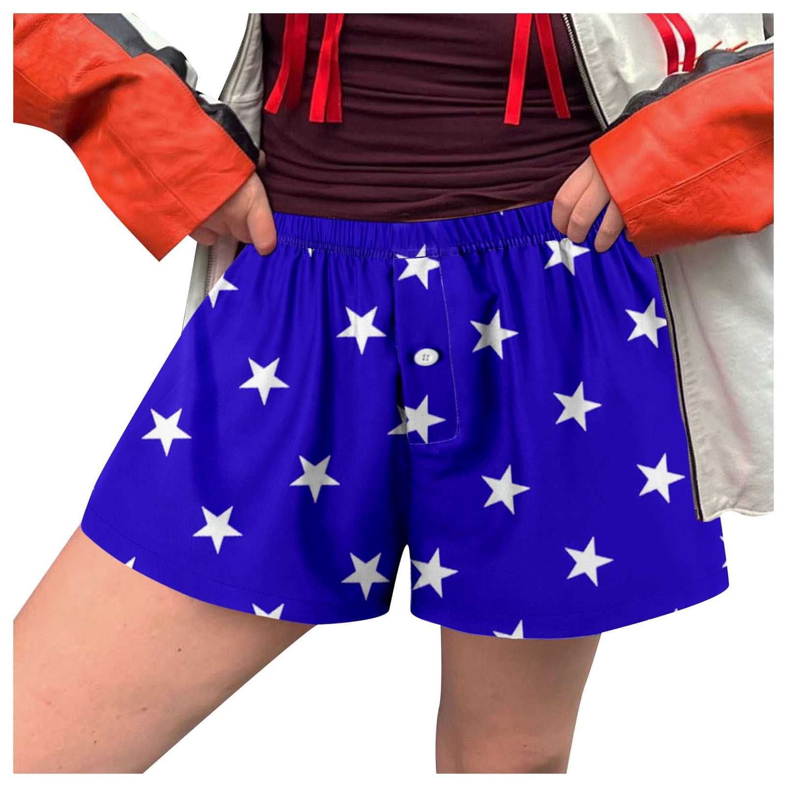 Vbarhmqrt Female Booty Shorts Women Shorts Cute Soft Elastic Low Waist Print Button Front Pajama