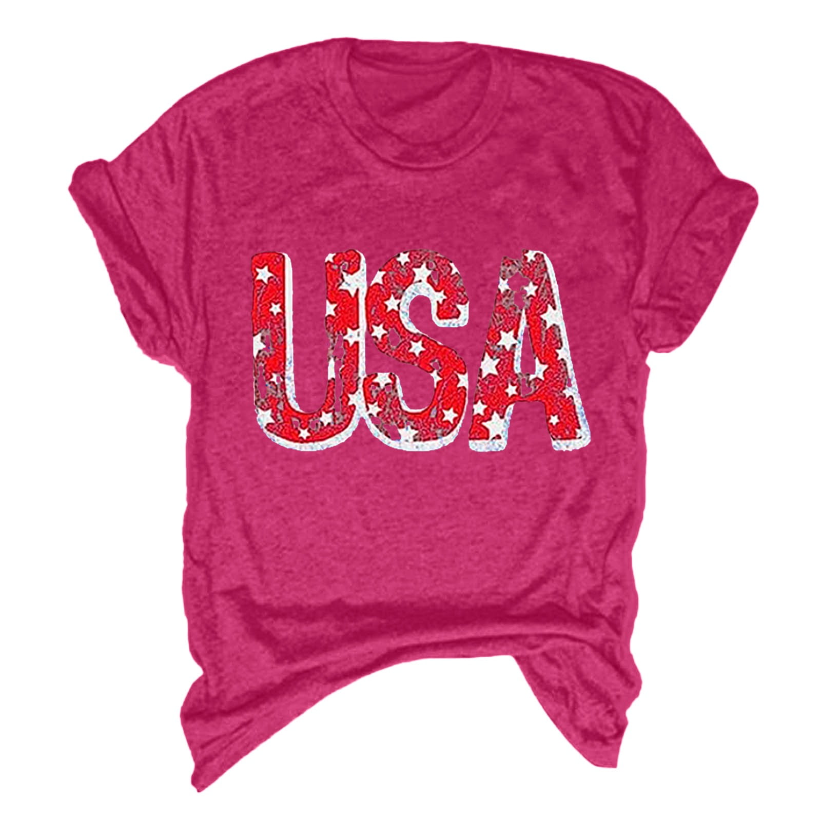 Vbarhmqrt Female Crew Neck T Shirts For Women Cotton Cute Letter Print