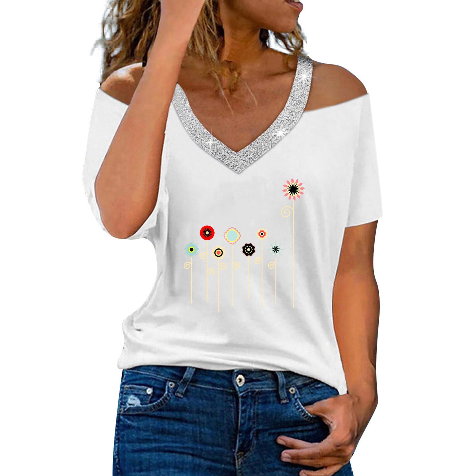 Vbarhmqrt Female Crop Tops For Girls Ladies Loose Casual V Neck Short
