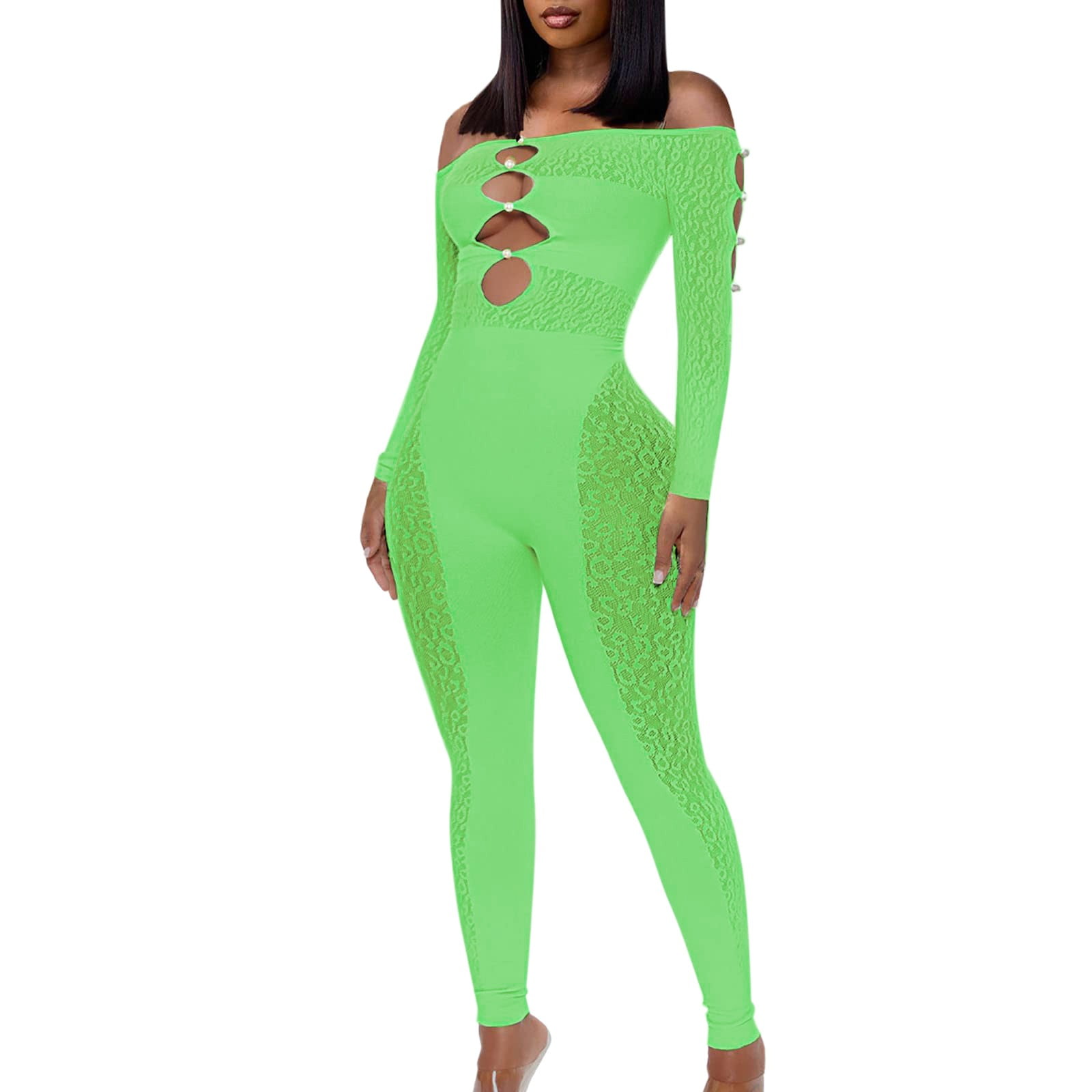 Vbarhmqrt Female Flare Jumpsuits For Women Womens Long Sleeve See Through Jumpsuit Sexy Leopard