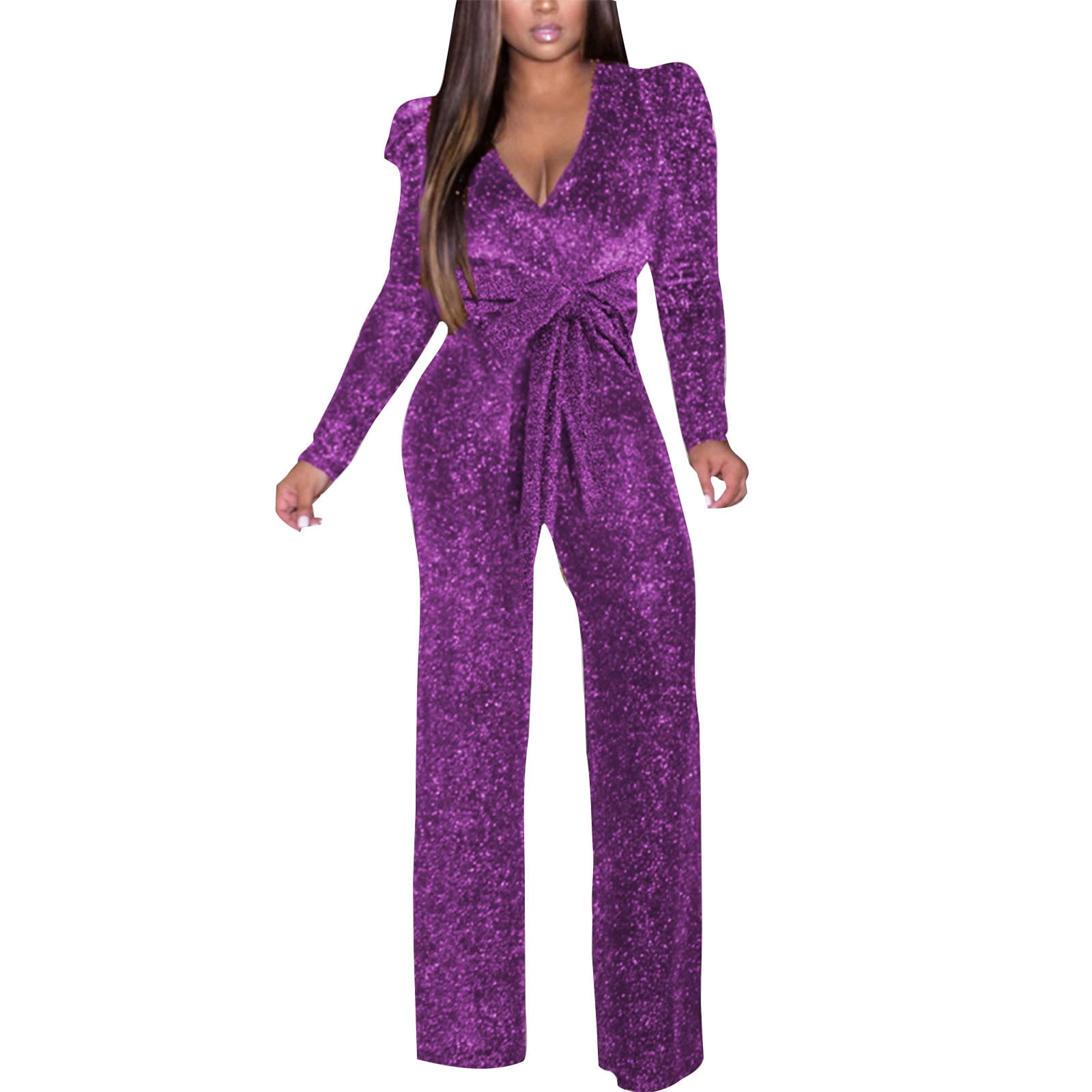 Vbarhmqrt Female Full Body Jumpsuit Plus Size Flare Womens Sultry V Neck Strap High Elastic