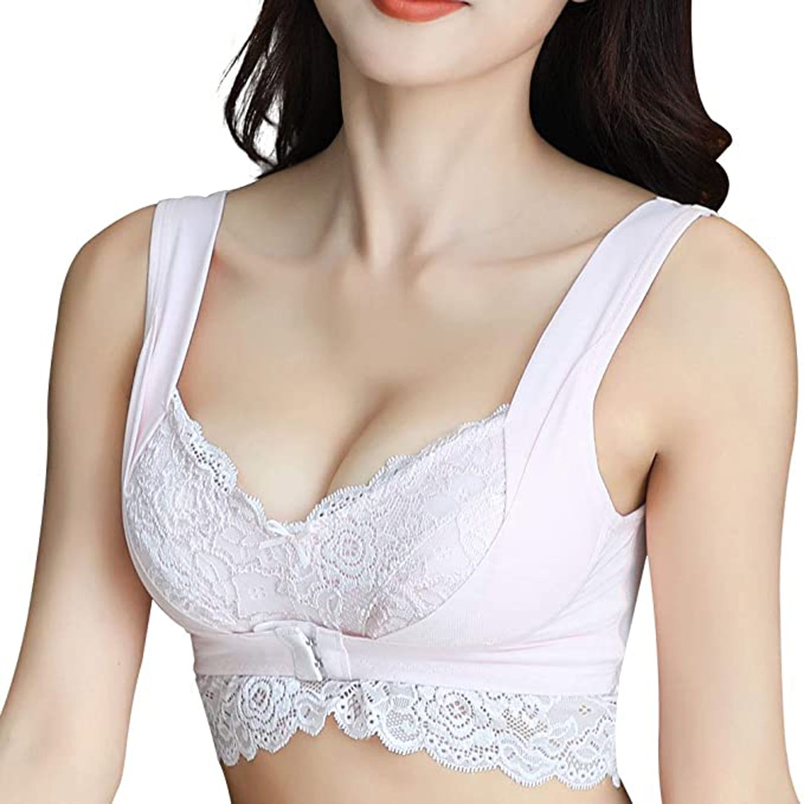Vbarhmqrt Female Halter Sports Bra Clear Straps Front Buckle Sexy Gathe R Up Milk Sleep Lace No
