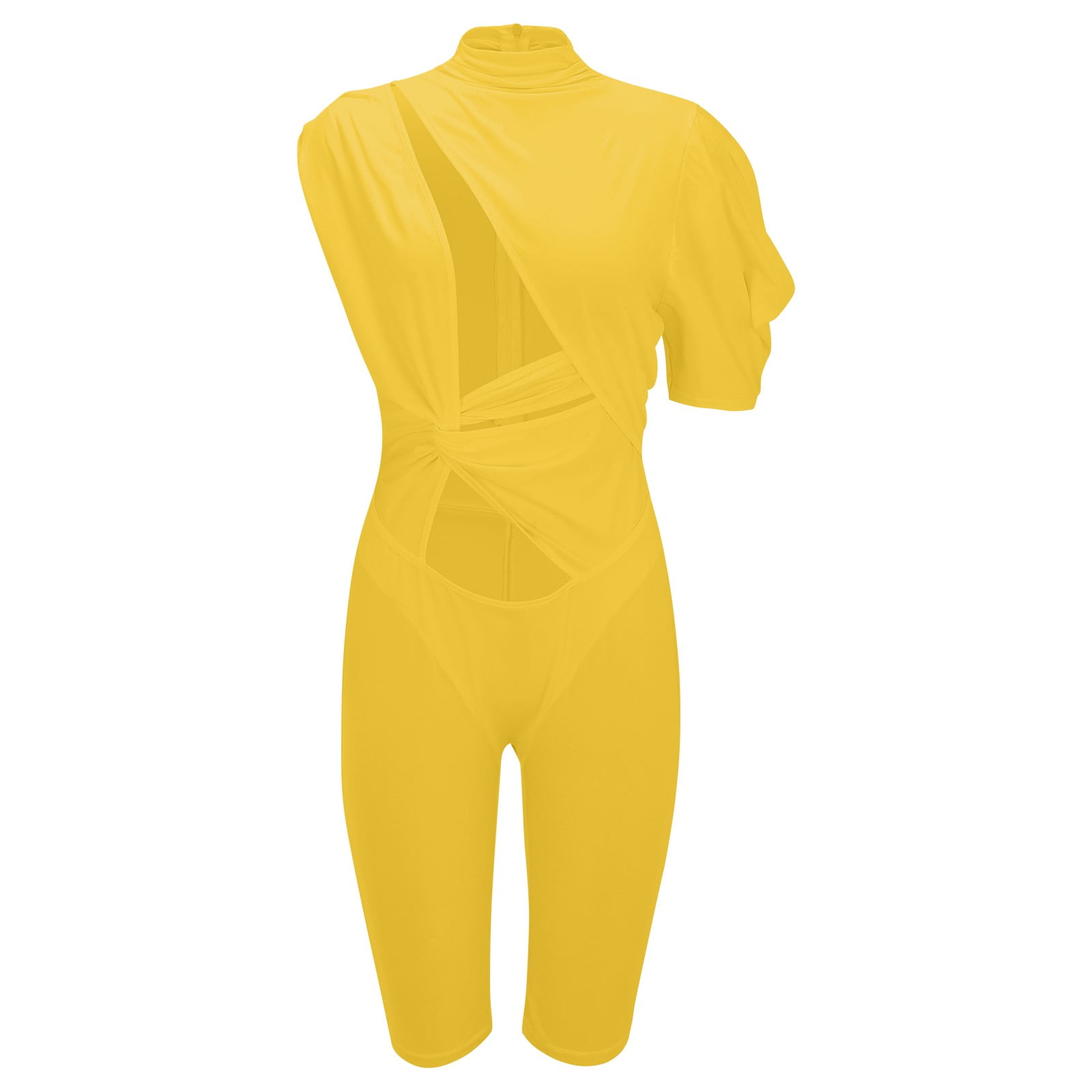 Vbarhmqrt Female Jumpsuit Summer Mesh Stitching Pleated Womens Five Piece Jumpsuit Jumpsuits