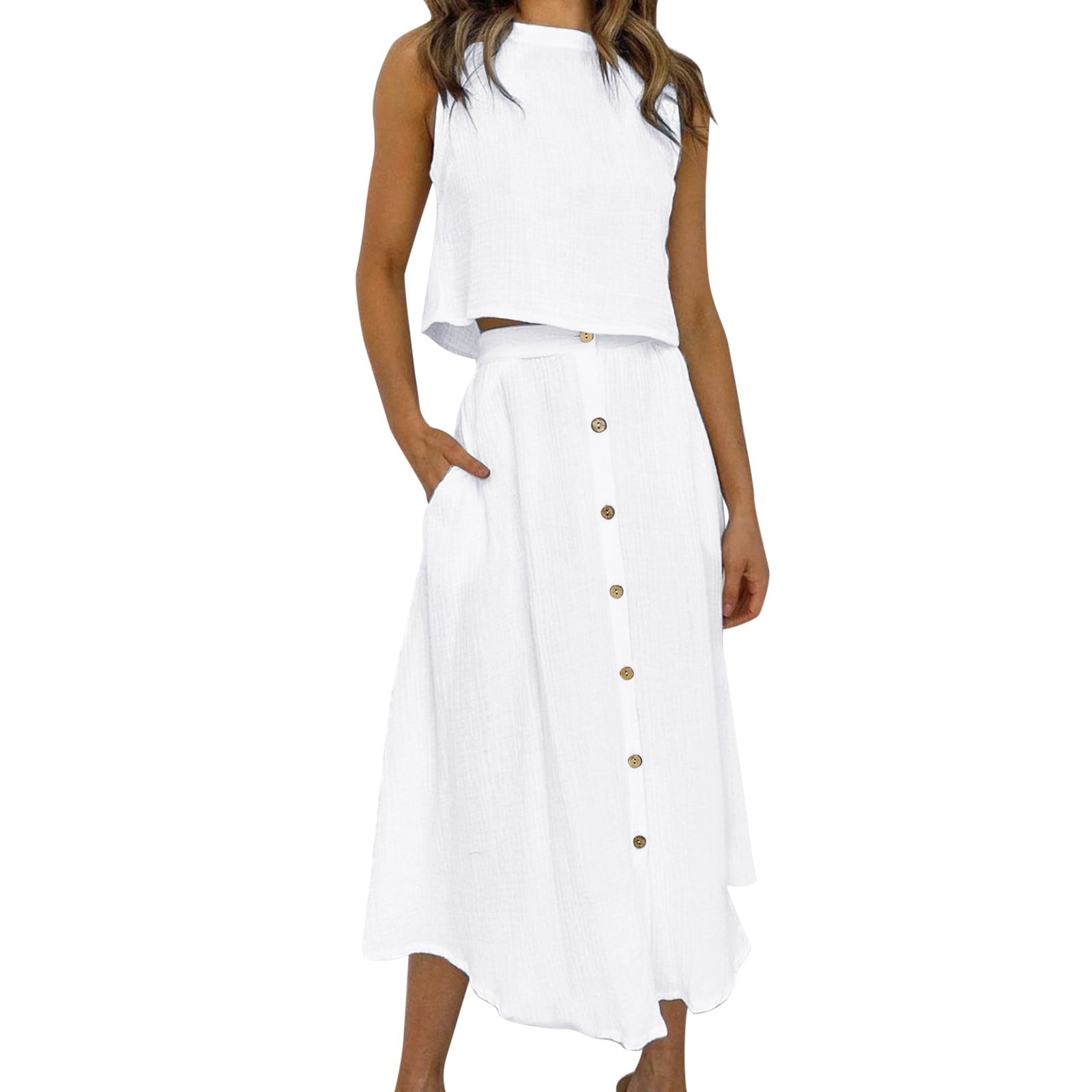 VBARHMQRT Female Linen Skirt and Top Set for Women Womens Solid ...