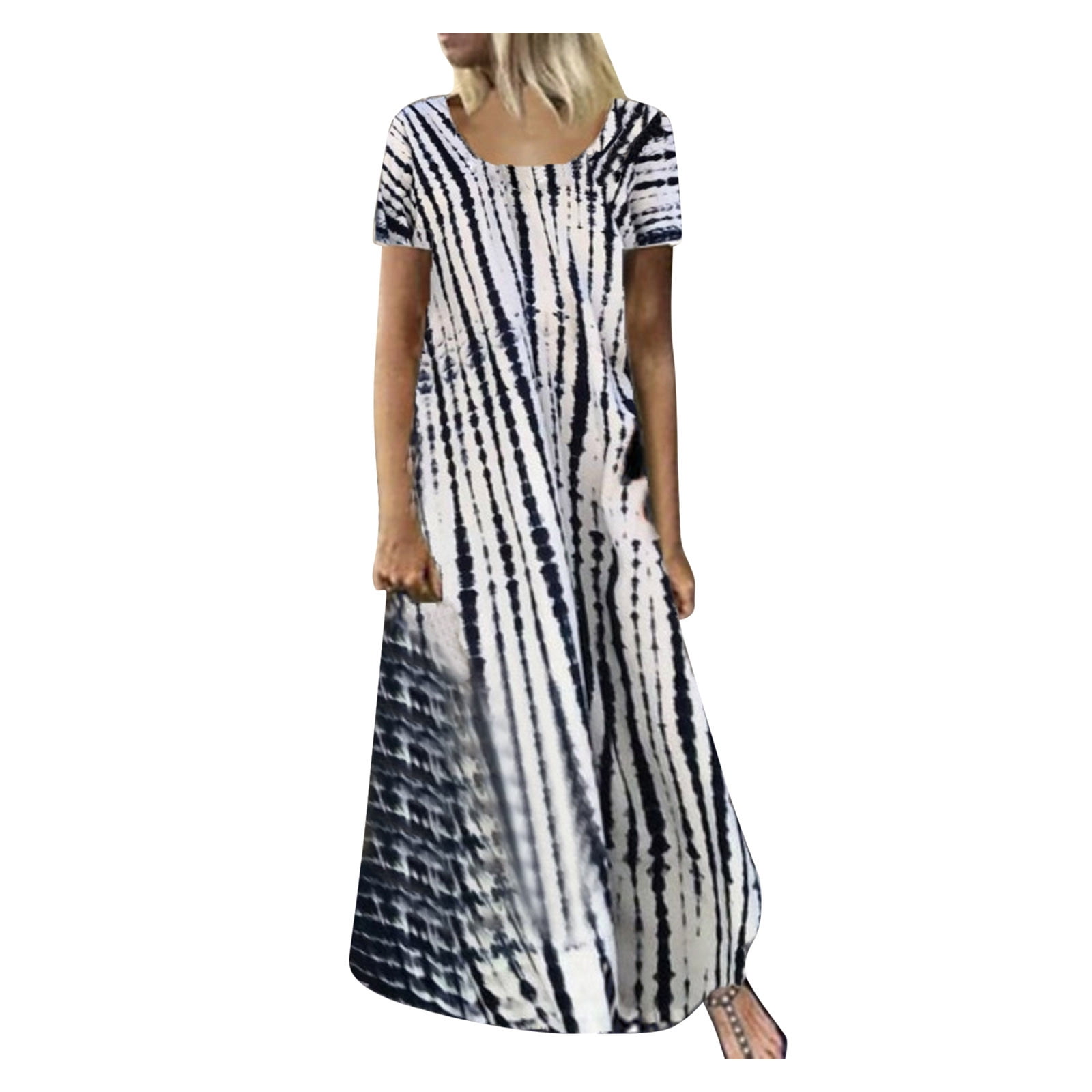 Vbarhmqrt Female Party Dresses For Women 2024 Plus Size Long Women Summer Short Sleeve Floral