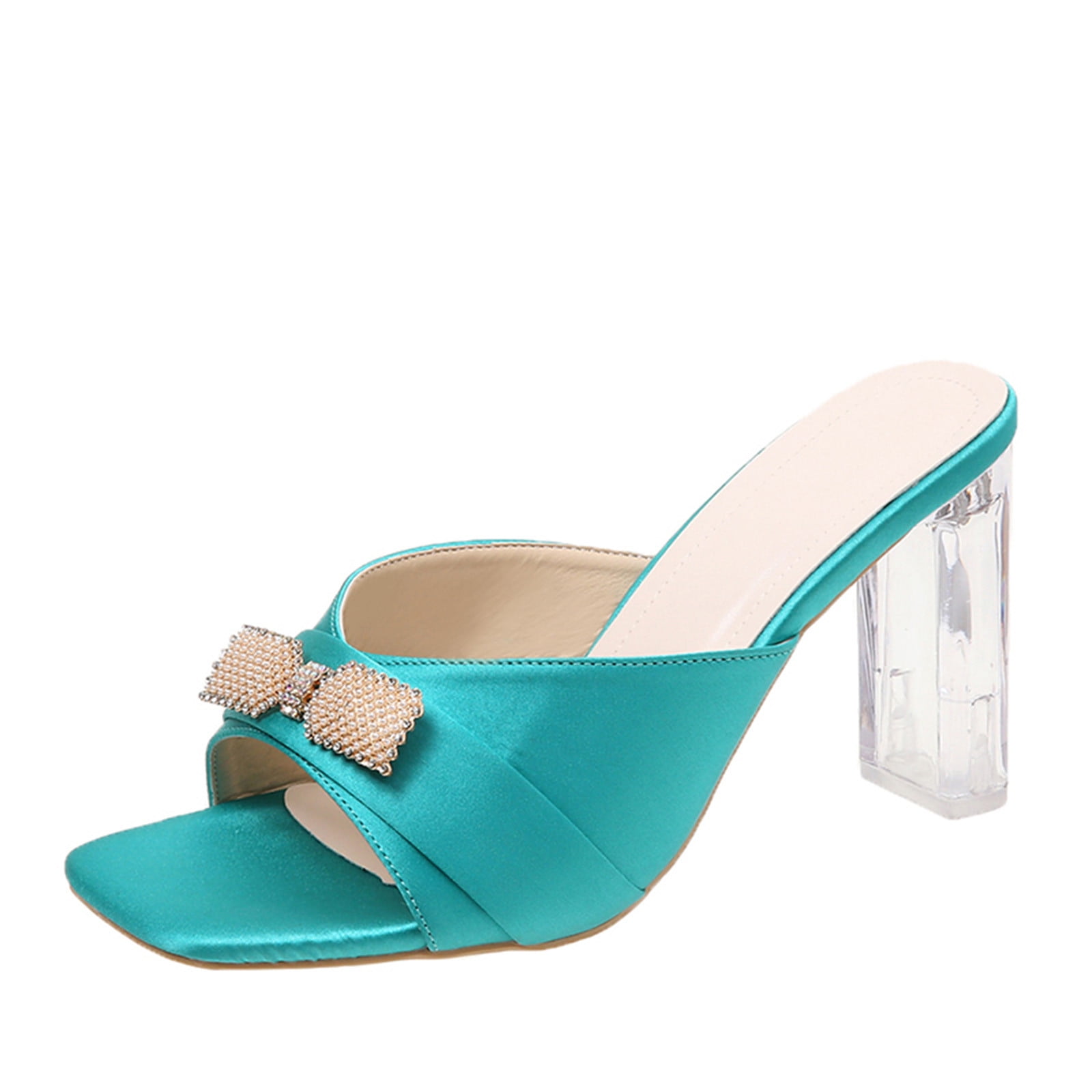 Vbarhmqrt Female Platform Sandal Ladies Fashion Summer Solid Color Cloth Rhinestone Bow Square