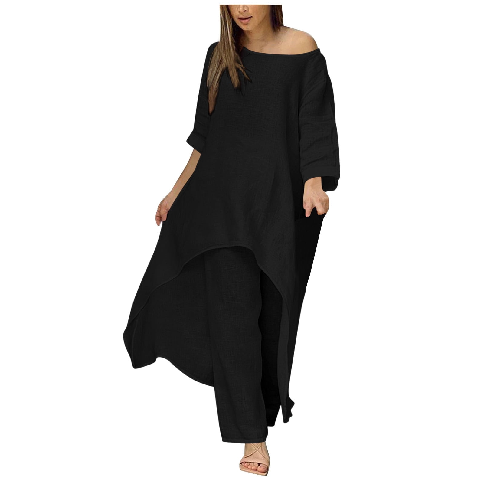 Vbarhmqrt Female Plus Size Pant Suits For Women Dressy 2024 Fashion Casual Large Irregular Long