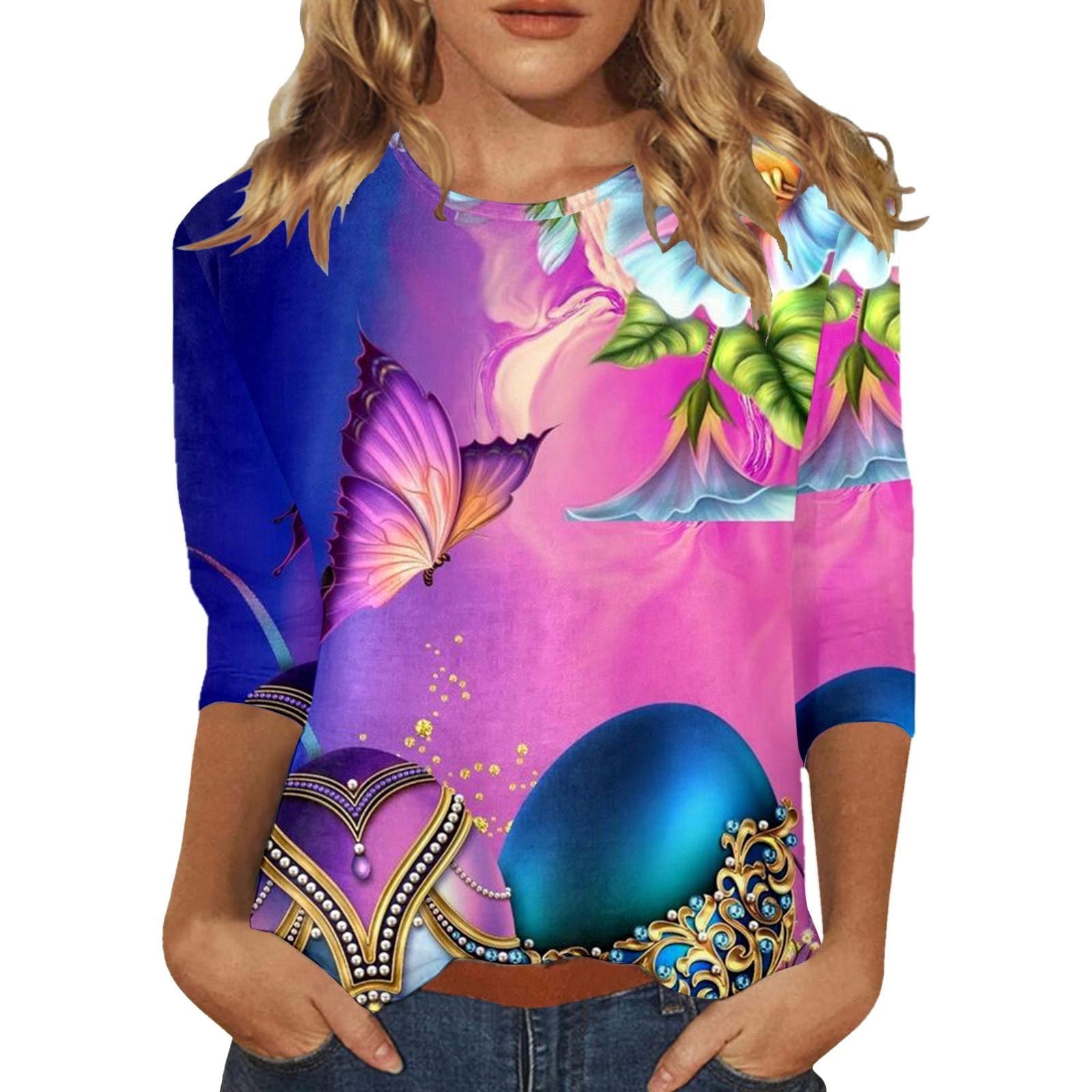 Vbarhmqrt Female Womens Plus Size T Shirts Womens Seven Point Sleeve T