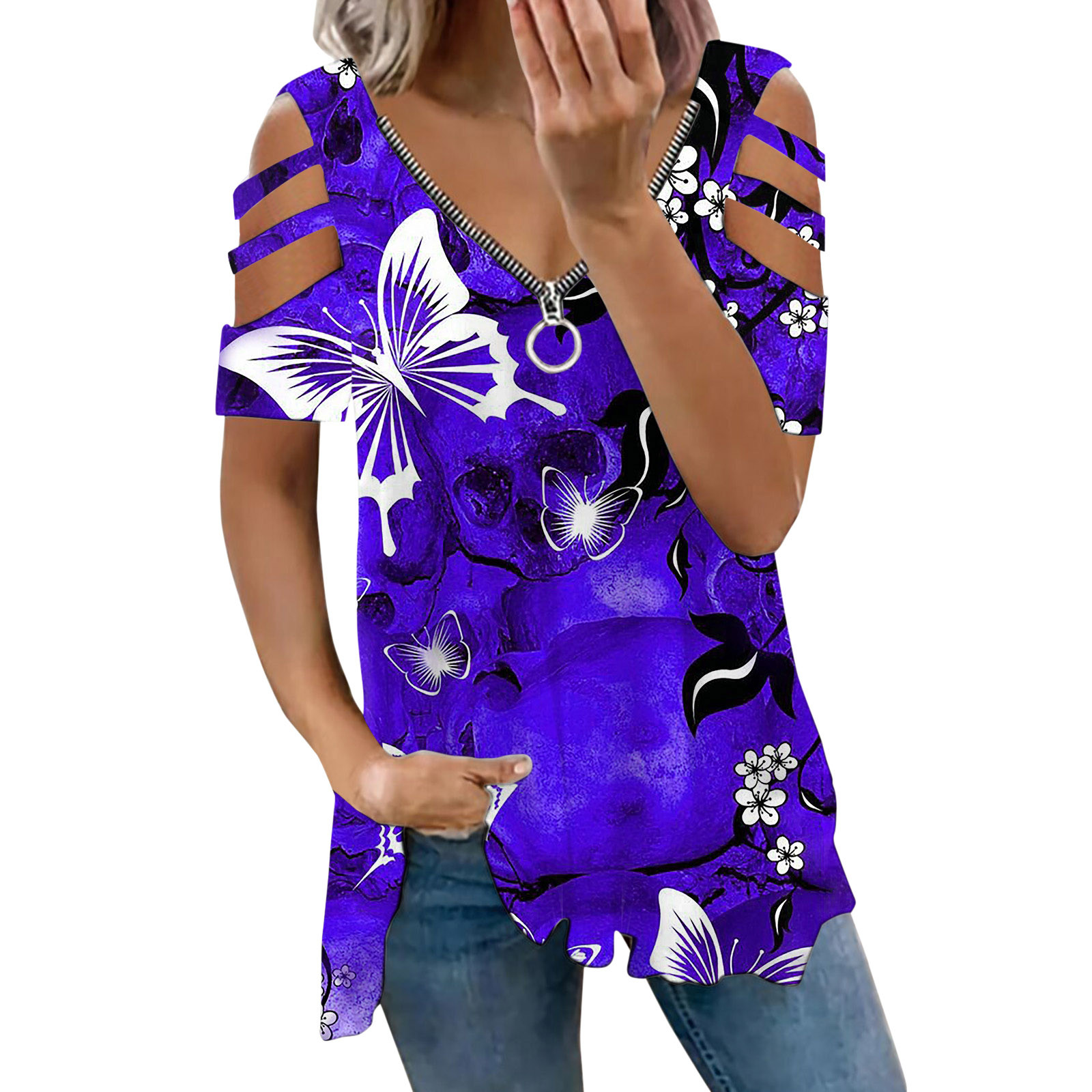 Vbarhmqrt Female Womens Sexy Tops Womens Fashion Top Zipper Off