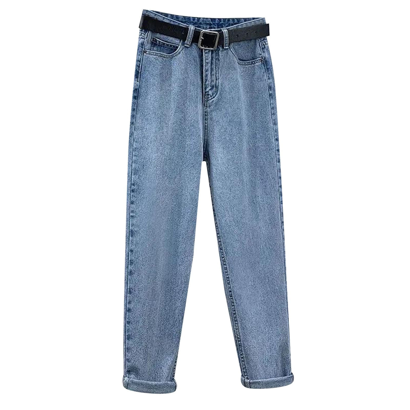 VBARHMQRT Flannel Lined Jeans Womens Velvet Thickened Denim Wide Leg ...