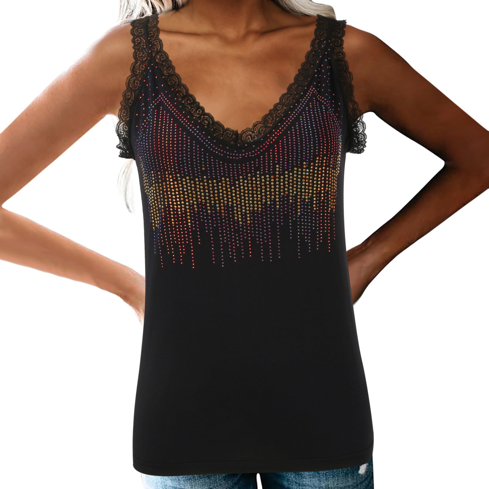 Vbarhmqrt Graphic Tank Tops For Women Loose Fit Splice Vest Tops Blouse