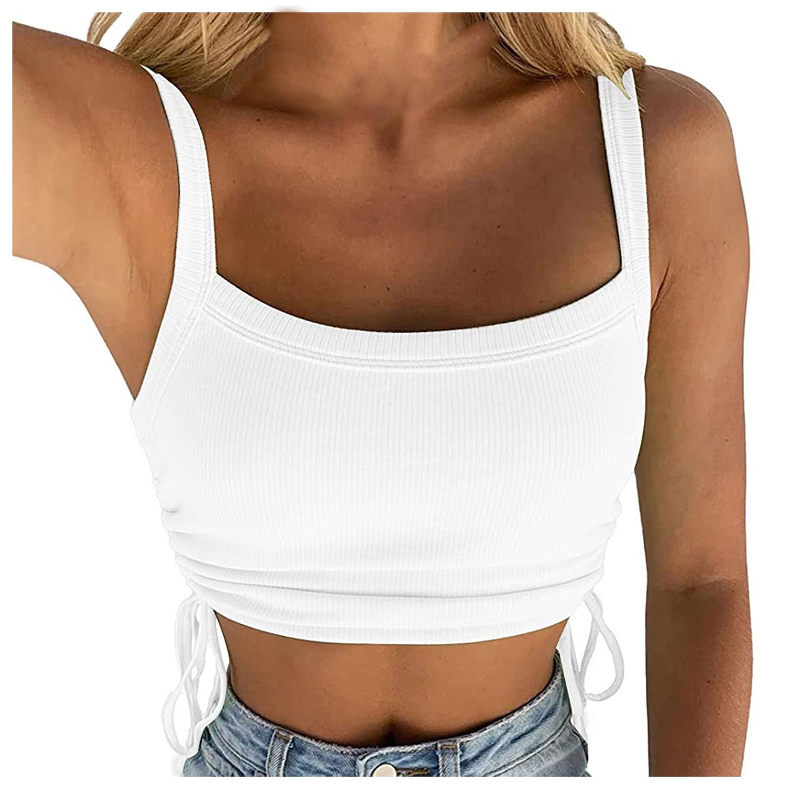 Vbarhmqrt Green Tank Top Womens Sexy One Shoulder Belt Hollow Wrinkled