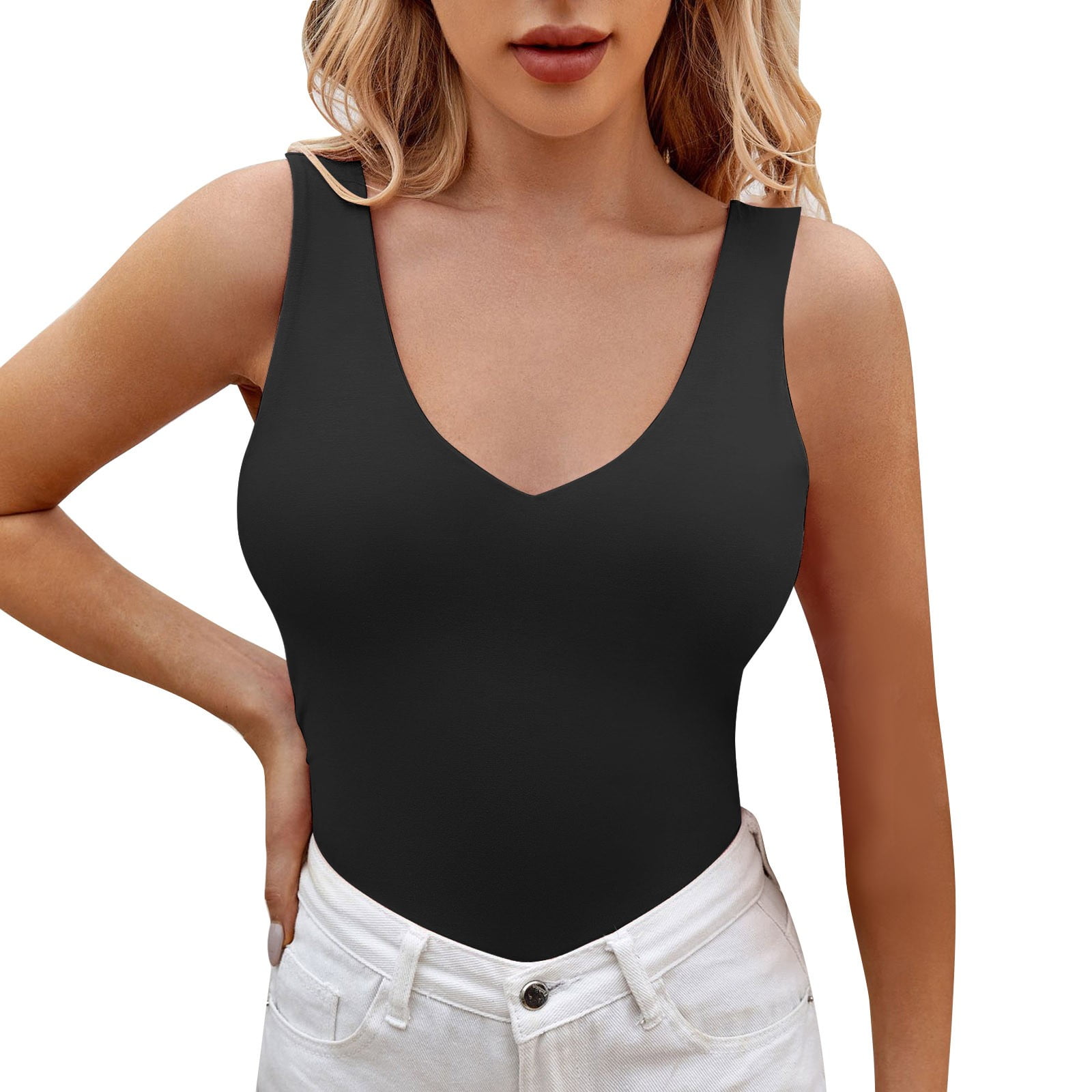 Vbarhmqrt Plus Size Corset Top Summer Women Sleeveless Sexy Deep V Neck