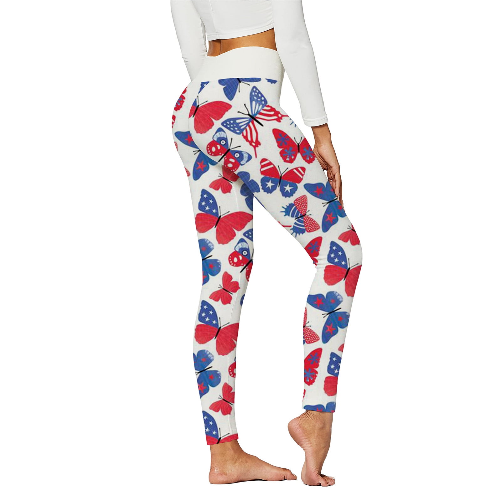Vbarhmqrt See Through Leggings Independence Day Printed Leggings High Waist Workout Running