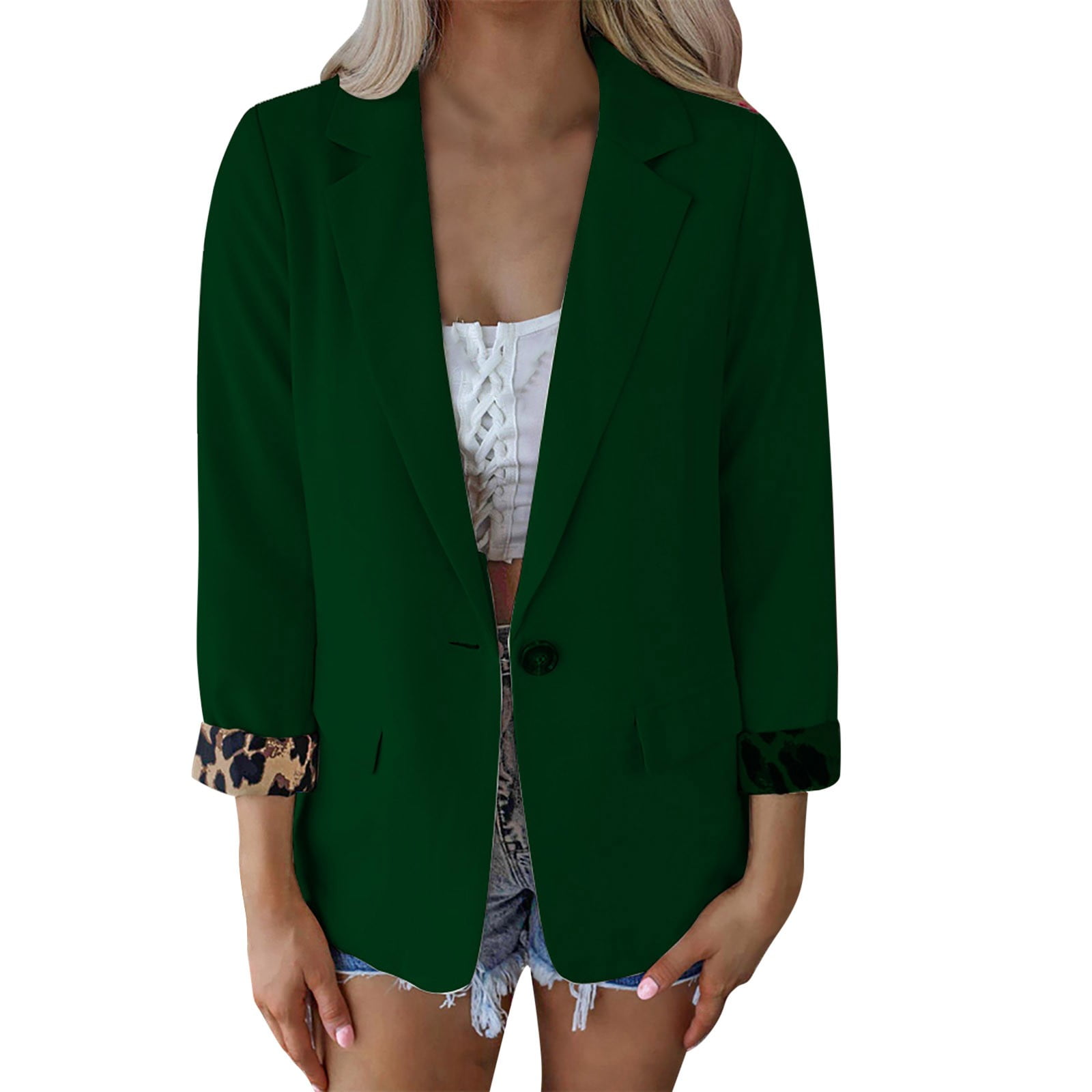Vbarhmqrt Spring Blazers For Women 2024 Trendy Plus Size Ladies Solid Color Slim Fit One Button