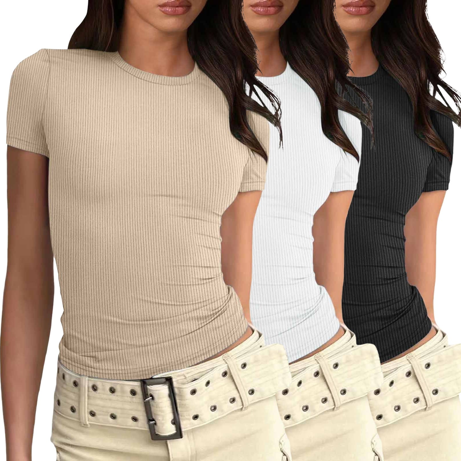 VBARHMQRT Spring Crop Tops for Women Sexy Fashion Tops for Women Fitted ...