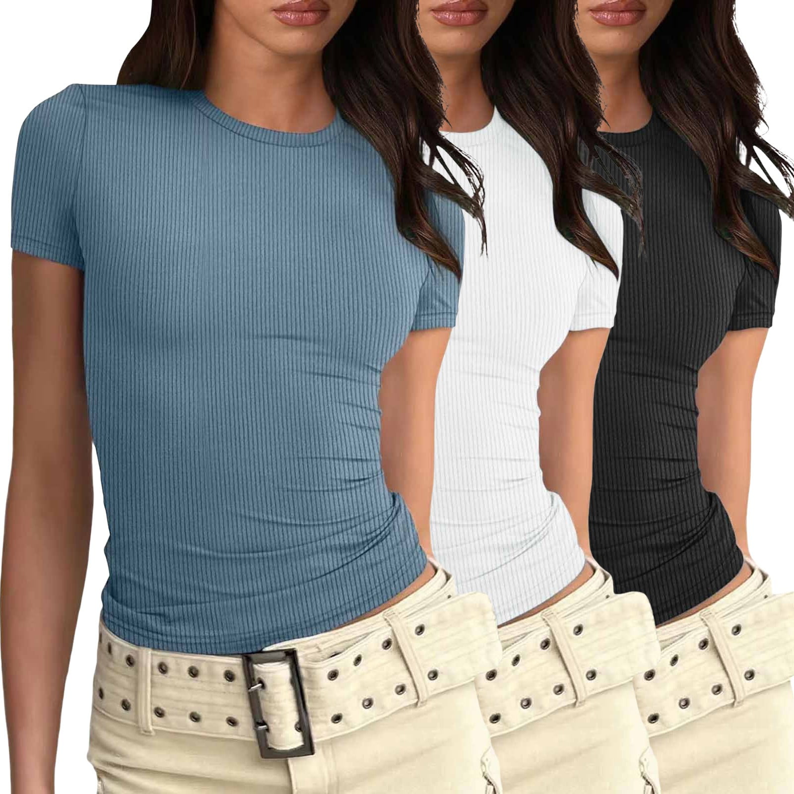VBARHMQRT Spring Women Work Tops Fashion Tops for Women Fitted Short ...
